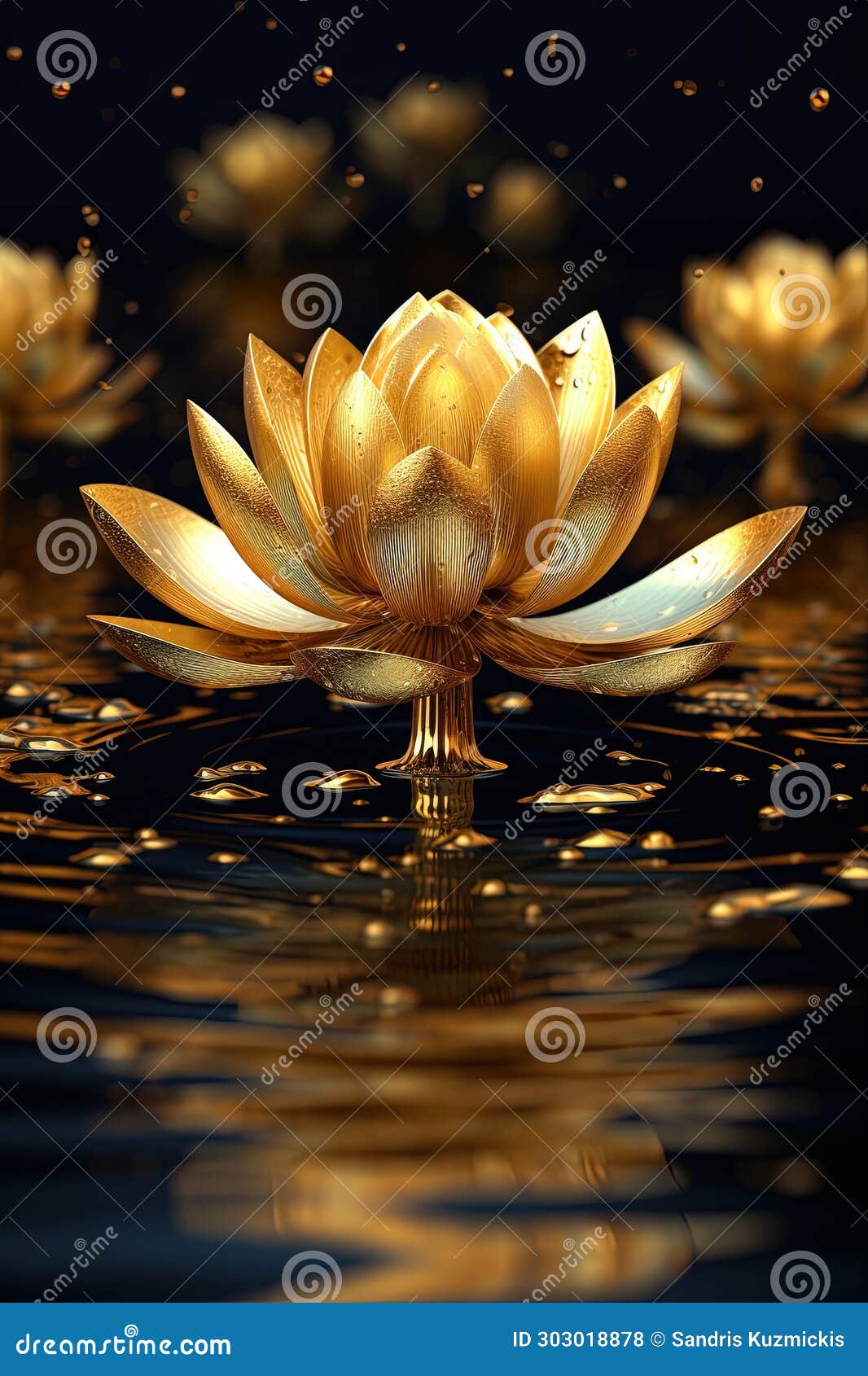 Gold Lotus Flowers in Water. Generative AI Stock Photo - Image of ...