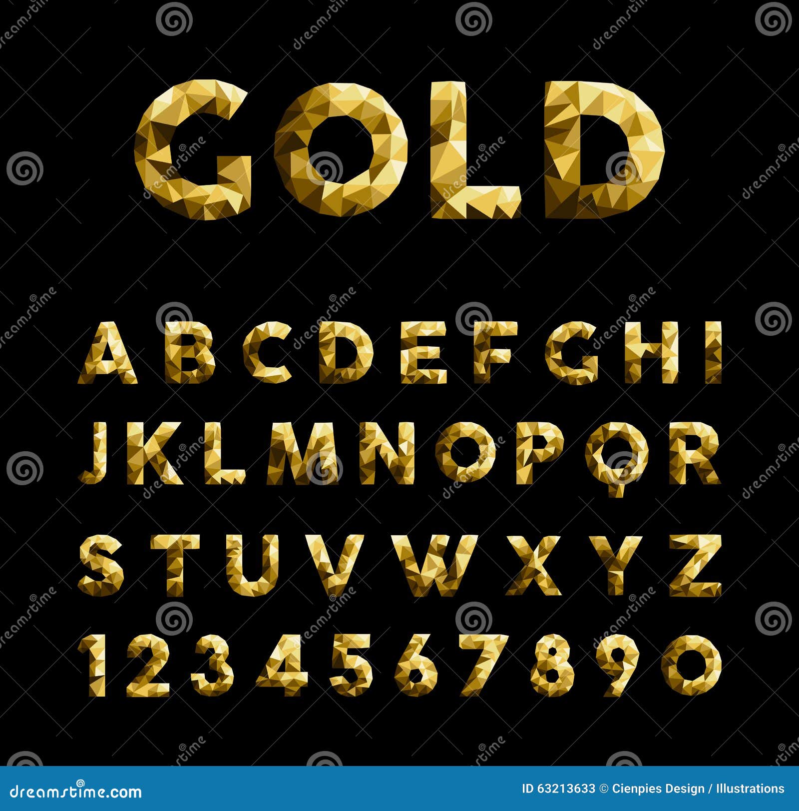 Gold Low Poly Font Typeface Elegant Numbers Abc Stock Vector ...