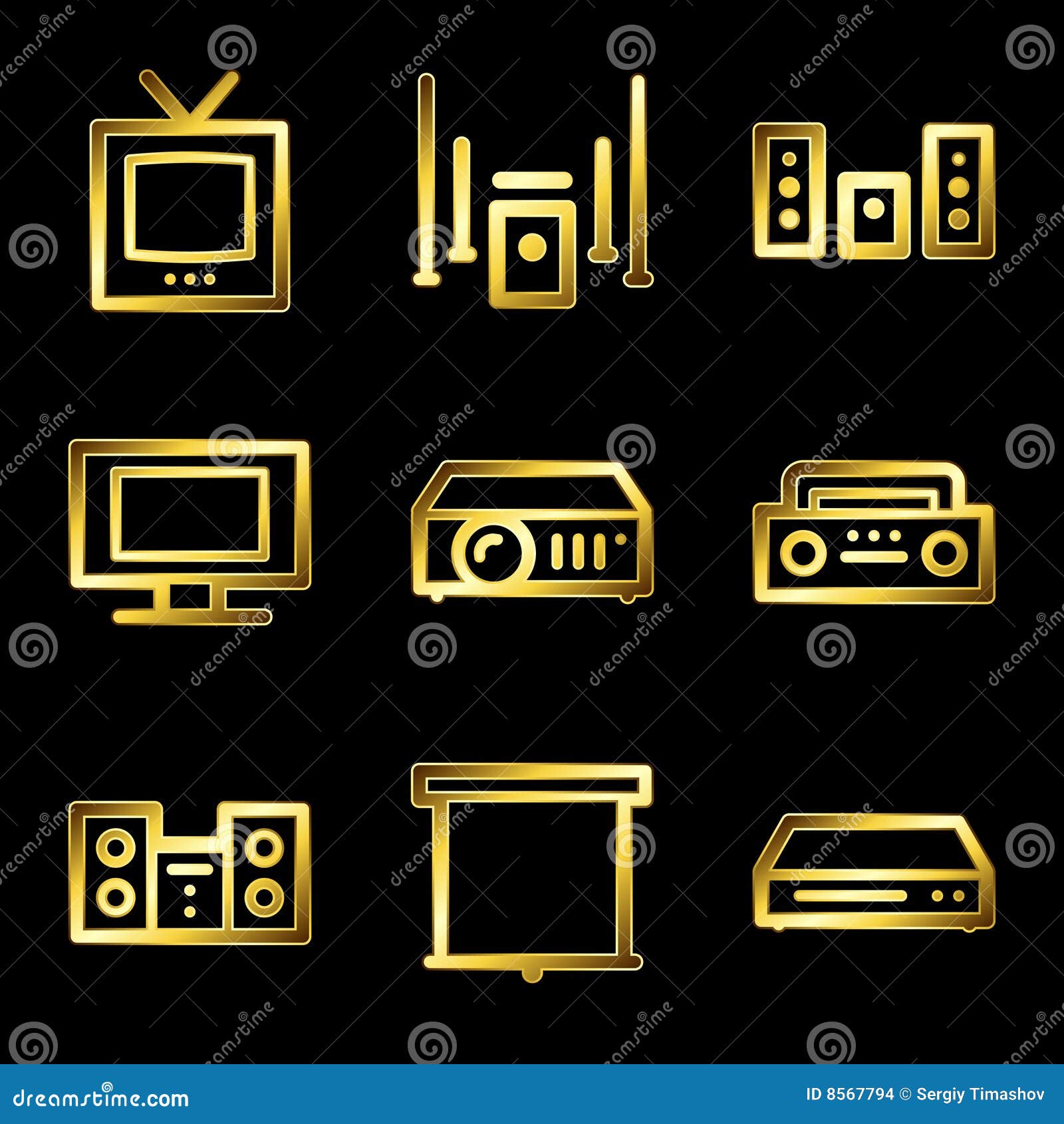 Gold Luxury Audio Video Web Icons Stock Vector - Illustration of ...
