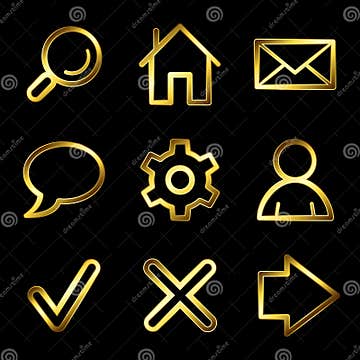 Gold Luxury Basic Web Icons V2 Stock Vector - Illustration of magnifier ...