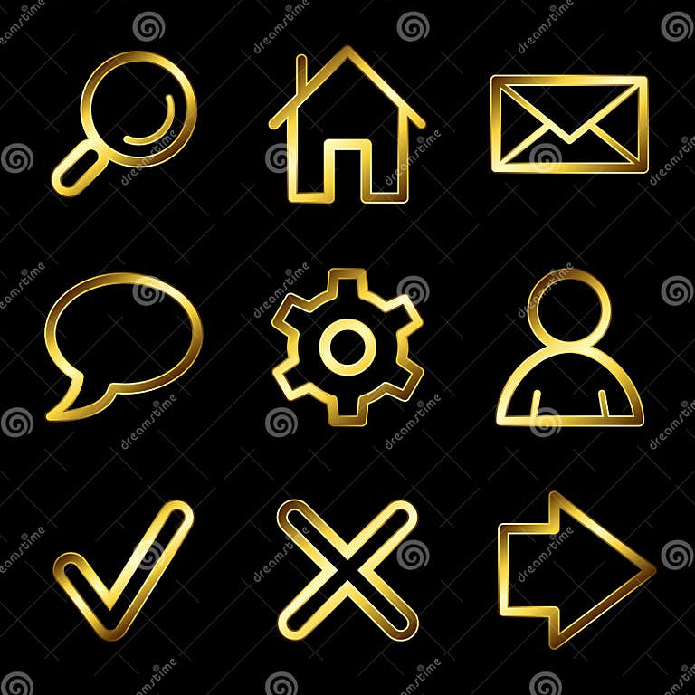 Gold Luxury Basic Web Icons V2 Stock Vector - Illustration of magnifier ...