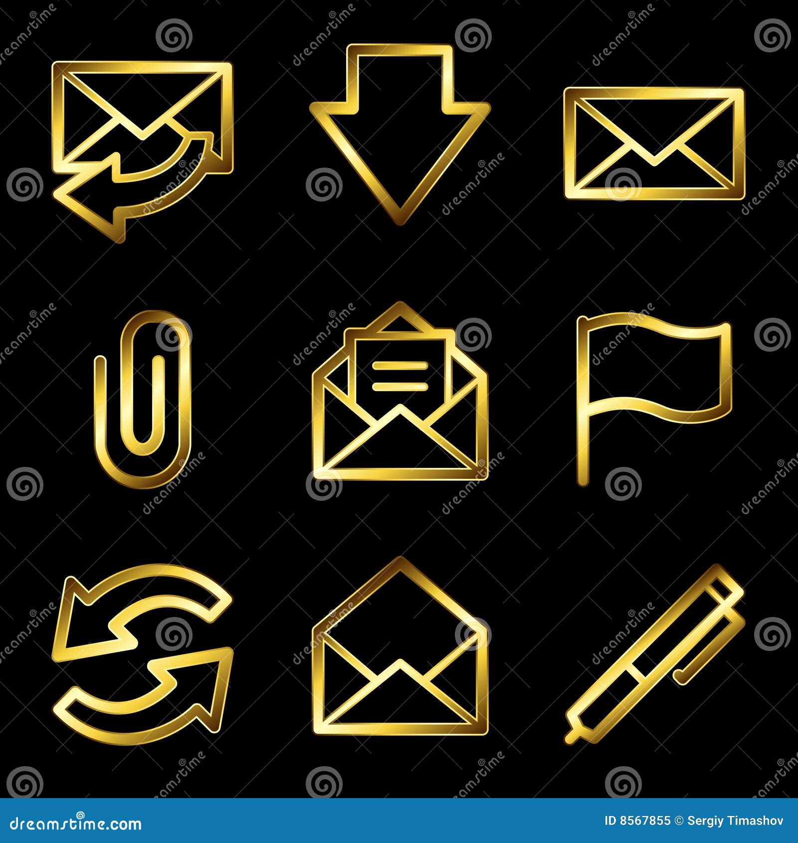 Gold Luxury E-mail Web Icons Stock Vector - Illustration of contour ...