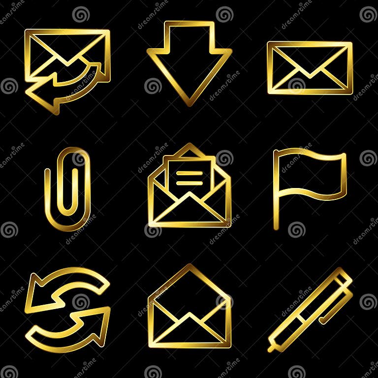 Gold Luxury E-mail Web Icons Stock Vector - Illustration of contour ...