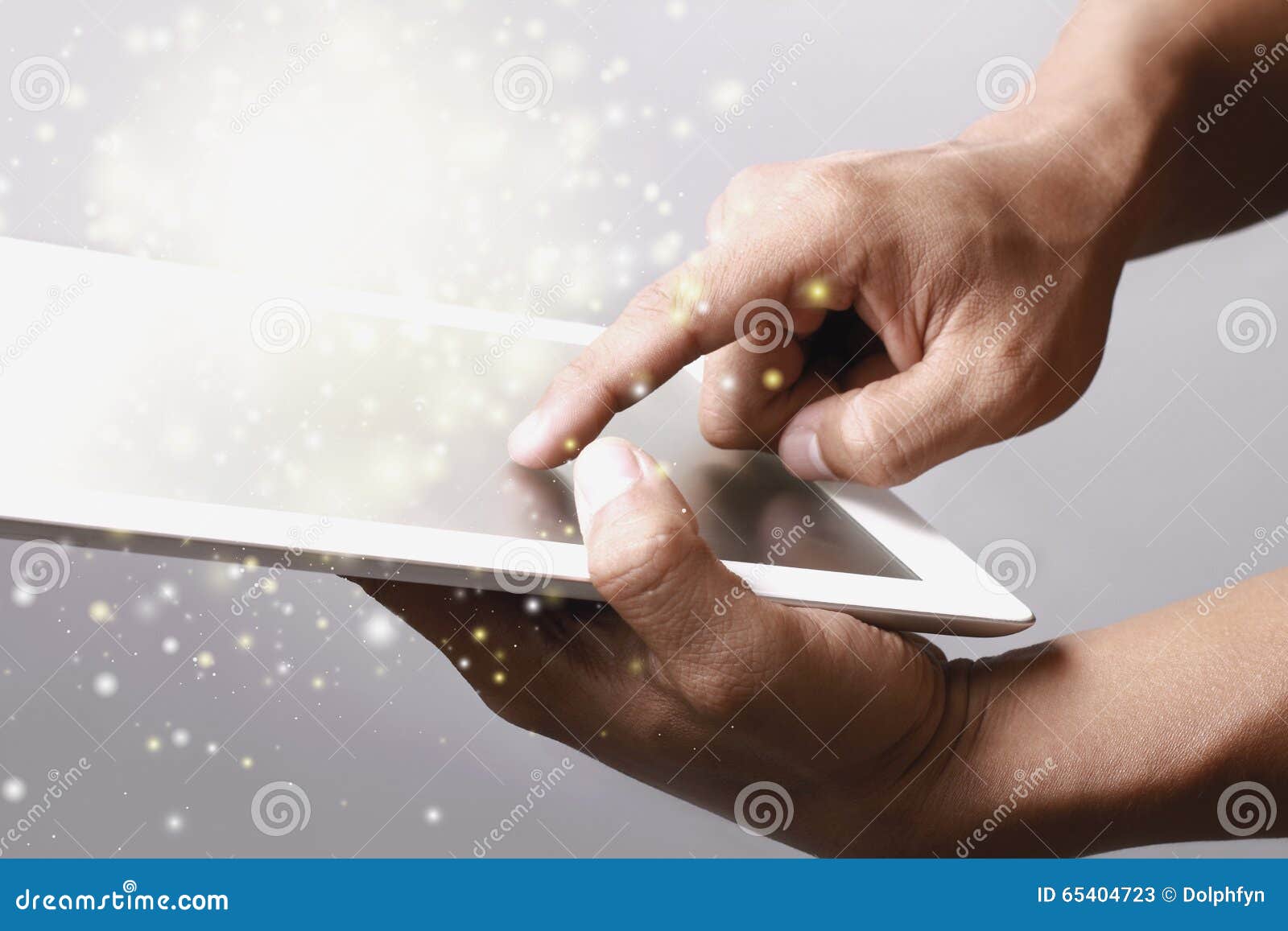 Gold Magic Stars Light on Tablet Stock Image - Image of defocused ...