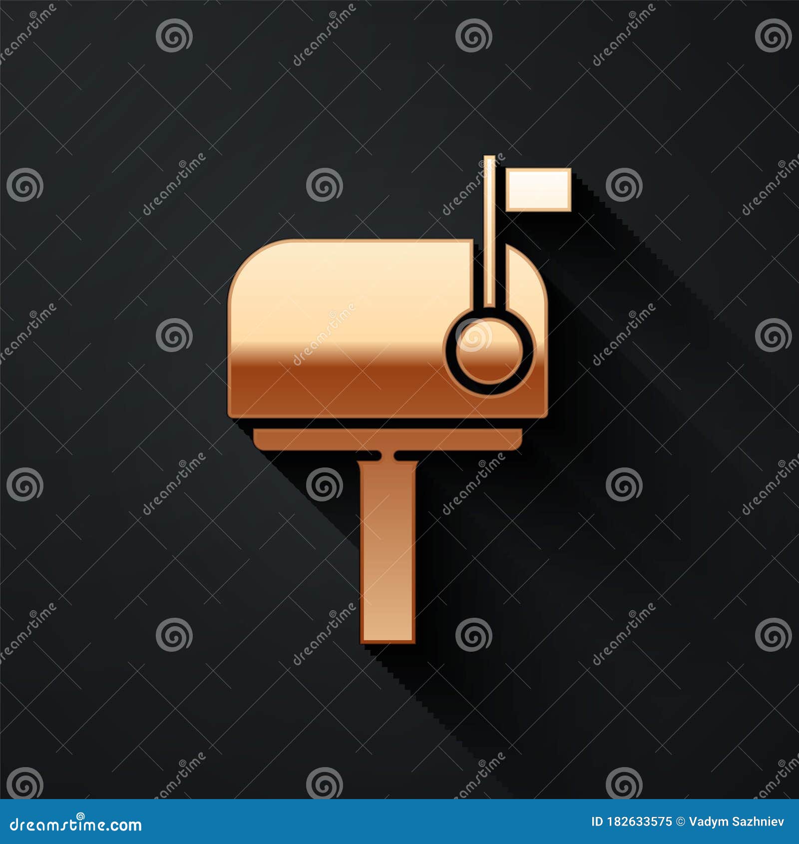 Gold Mail Box Icon Isolated on Black Background. Mailbox Icon. Mail ...