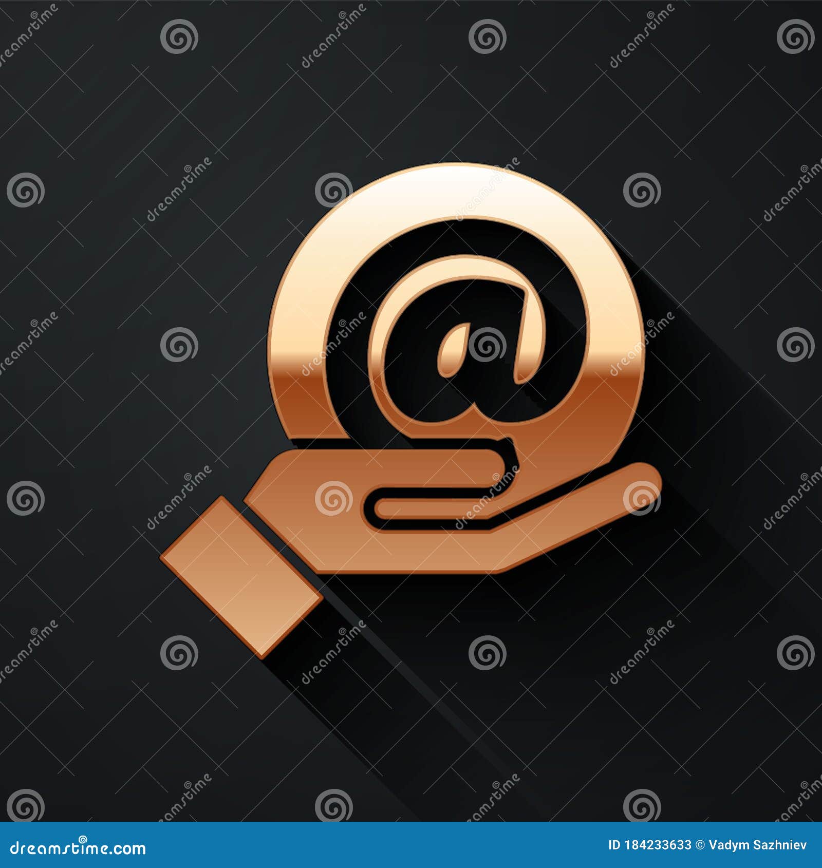 Gold Mail and E-mail in Hand Icon Isolated on Black Background ...