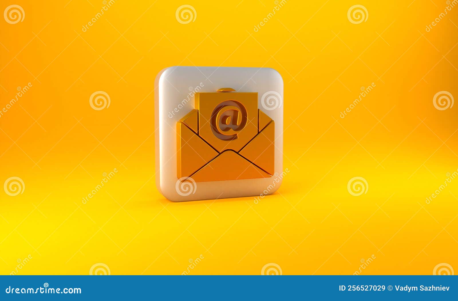 Gold Mail and E-mail Icon Isolated on Yellow Background. Envelope ...