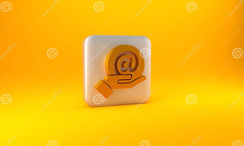 Gold Mail and E-mail in Hand Icon Isolated on Yellow Background ...