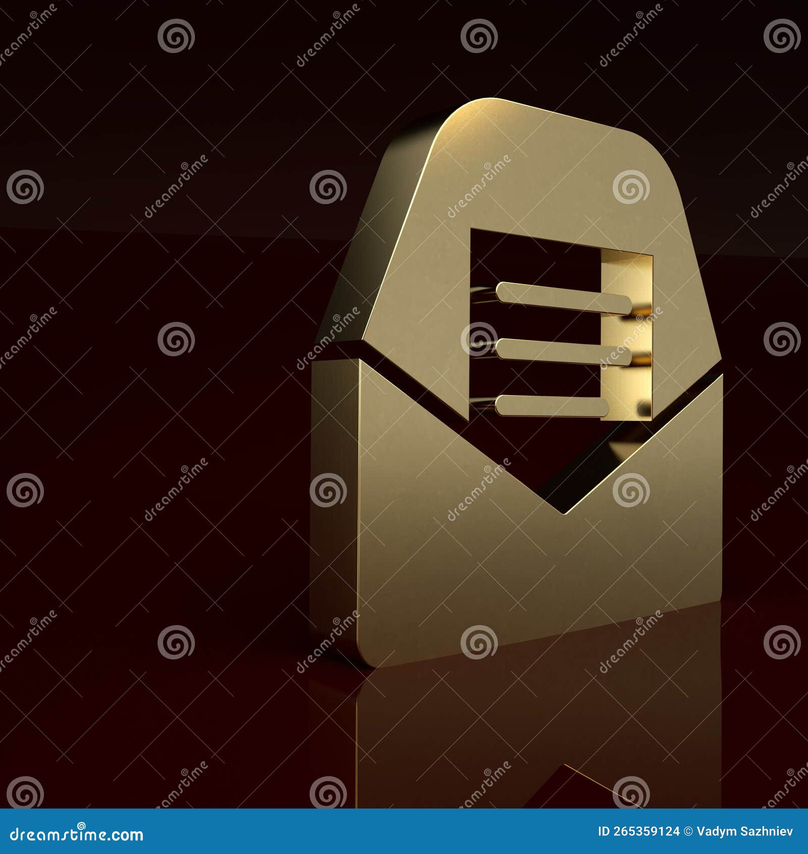 Gold Mail and E-mail Icon Isolated on Brown Background. Envelope Symbol ...