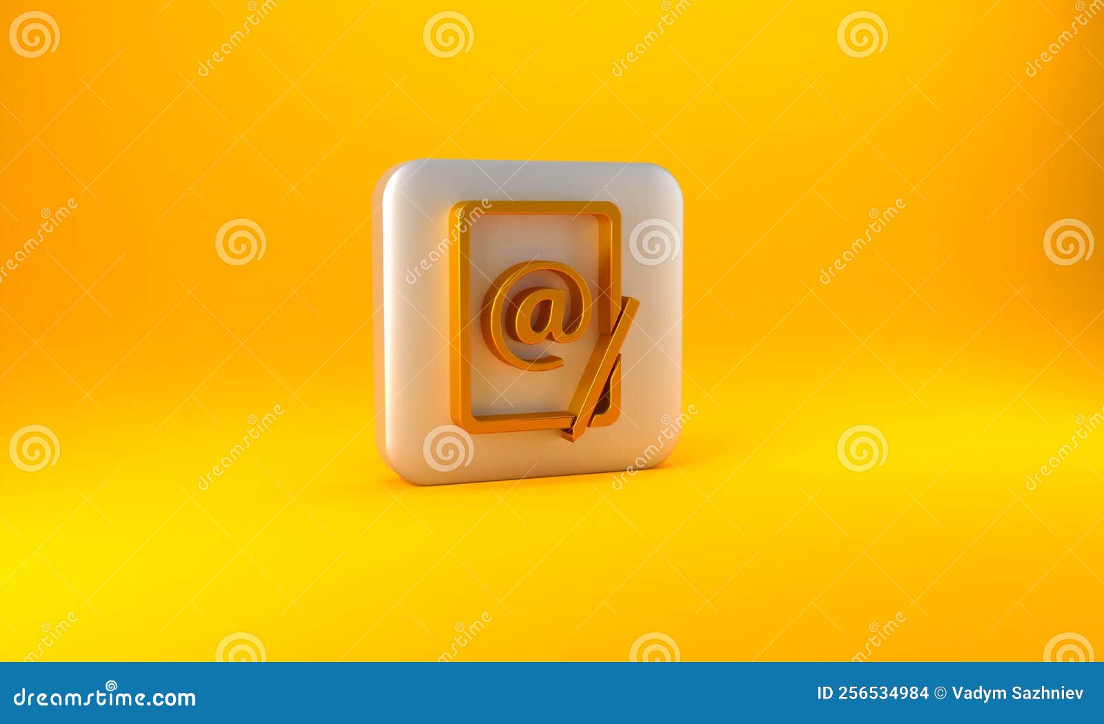Gold Mail and E-mail Icon Isolated on Yellow Background. Envelope ...