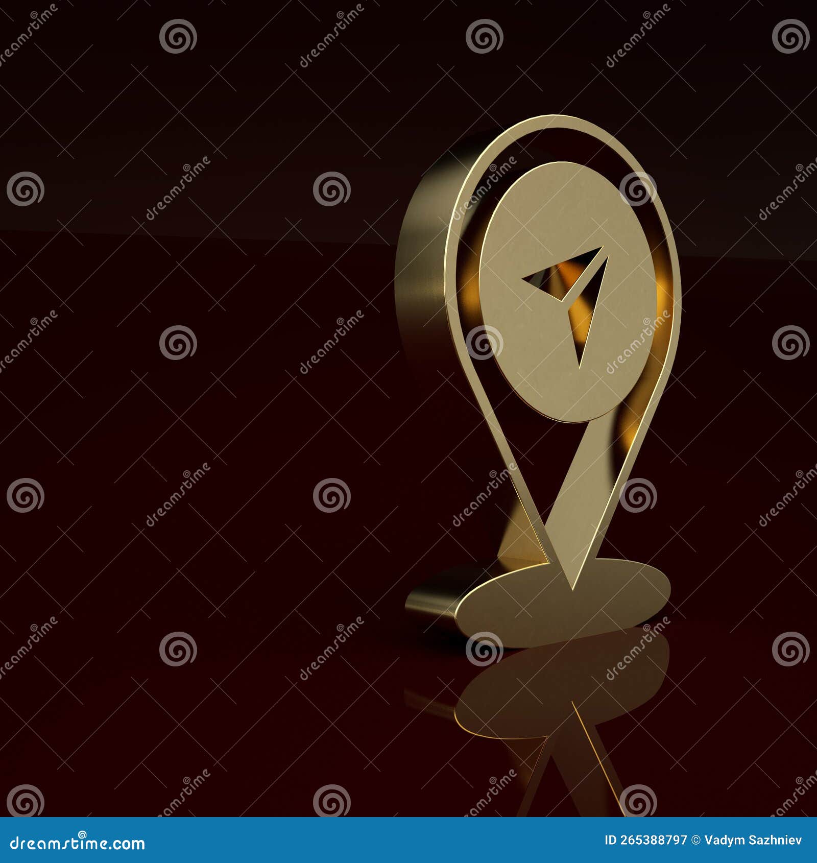 Gold Map Pin Icon Isolated on Brown Background. Navigation, Pointer ...