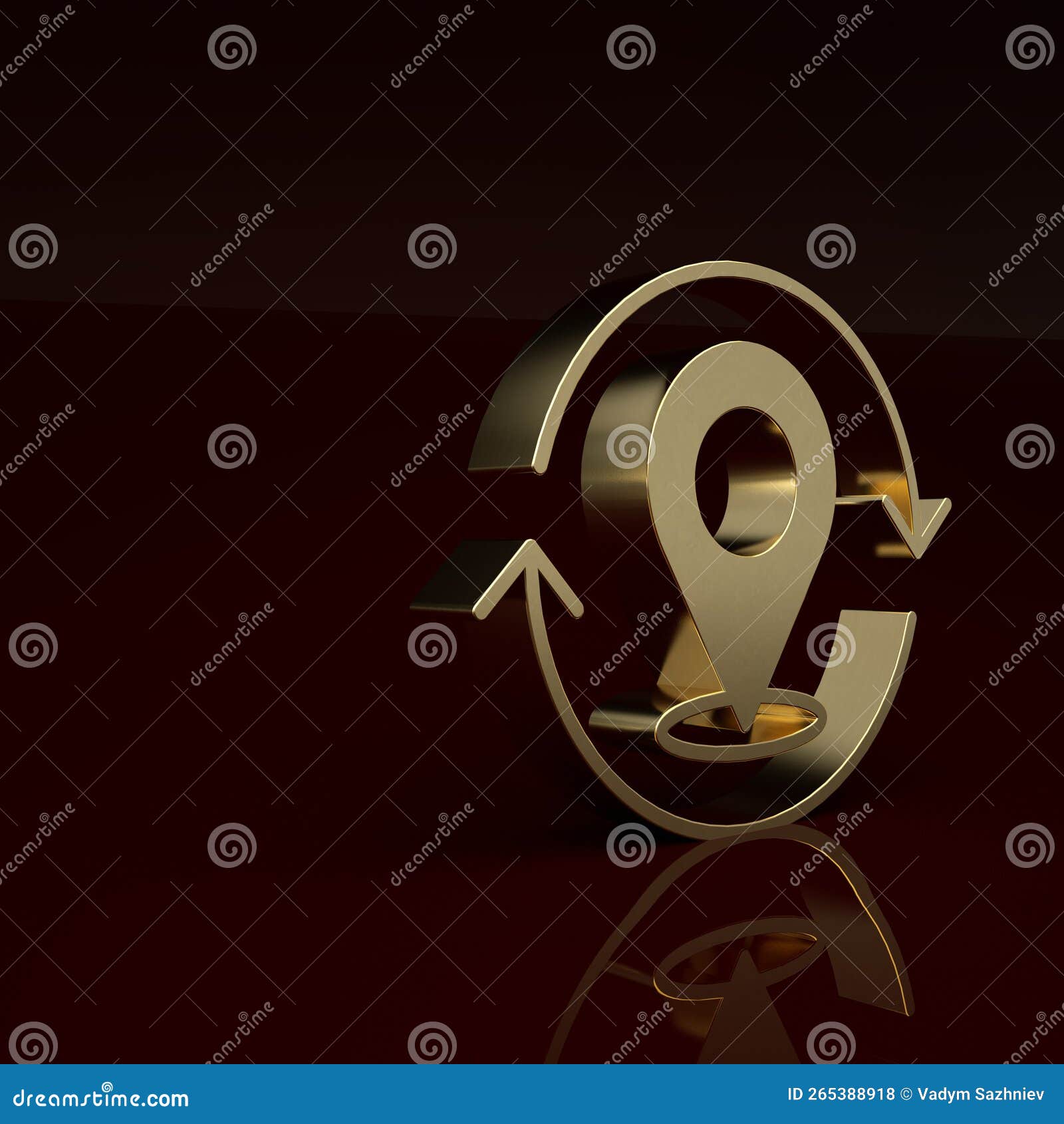 Gold Map Pin Icon Isolated on Brown Background. Navigation, Pointer ...