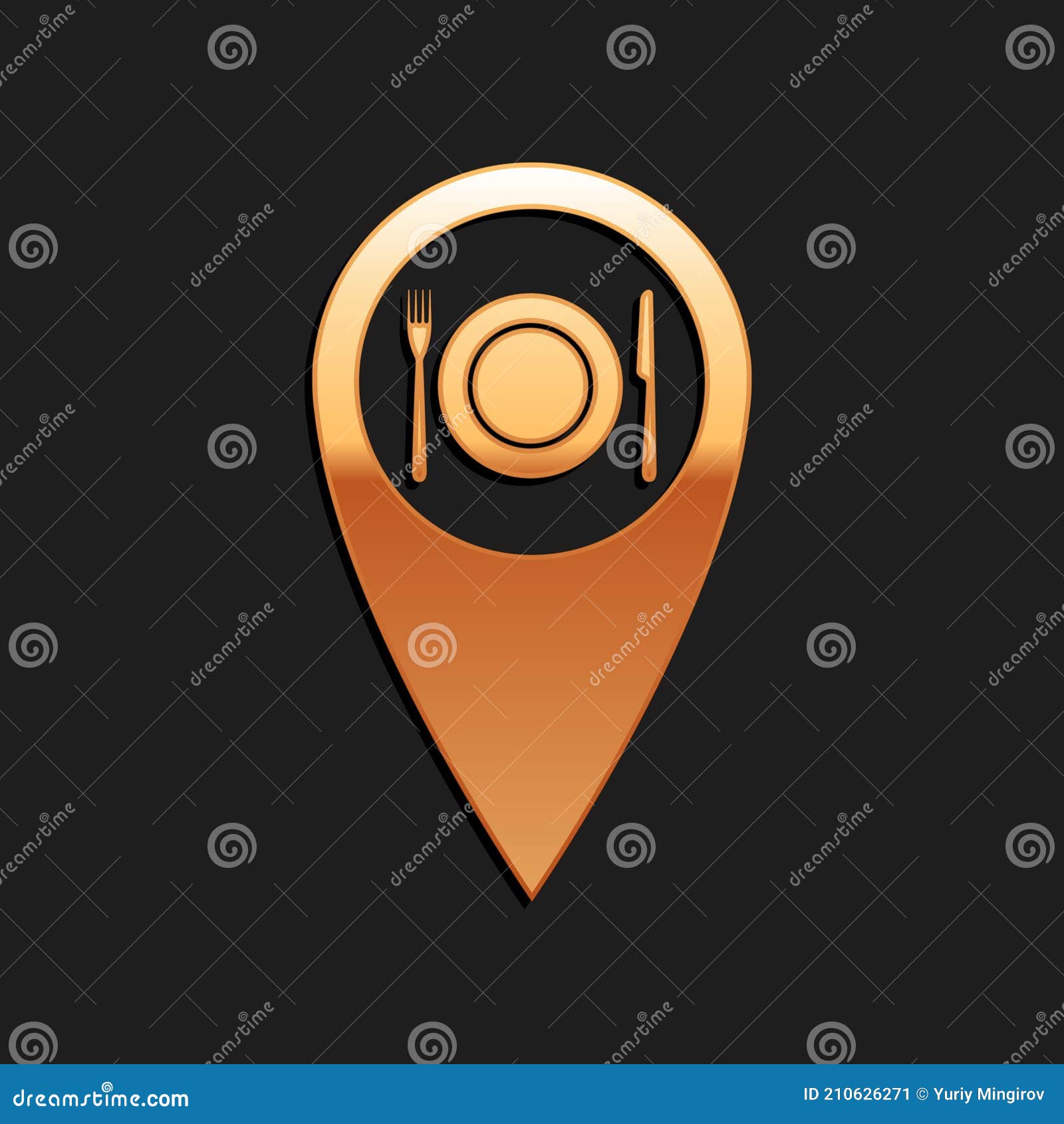 Gold Map Pointer with Restaurant and Cutlery, Dish, Fork, Knife Icon ... Gold Map Pointer with Restaurant and Cutlery, Dish, Fork, Knife Icon ...