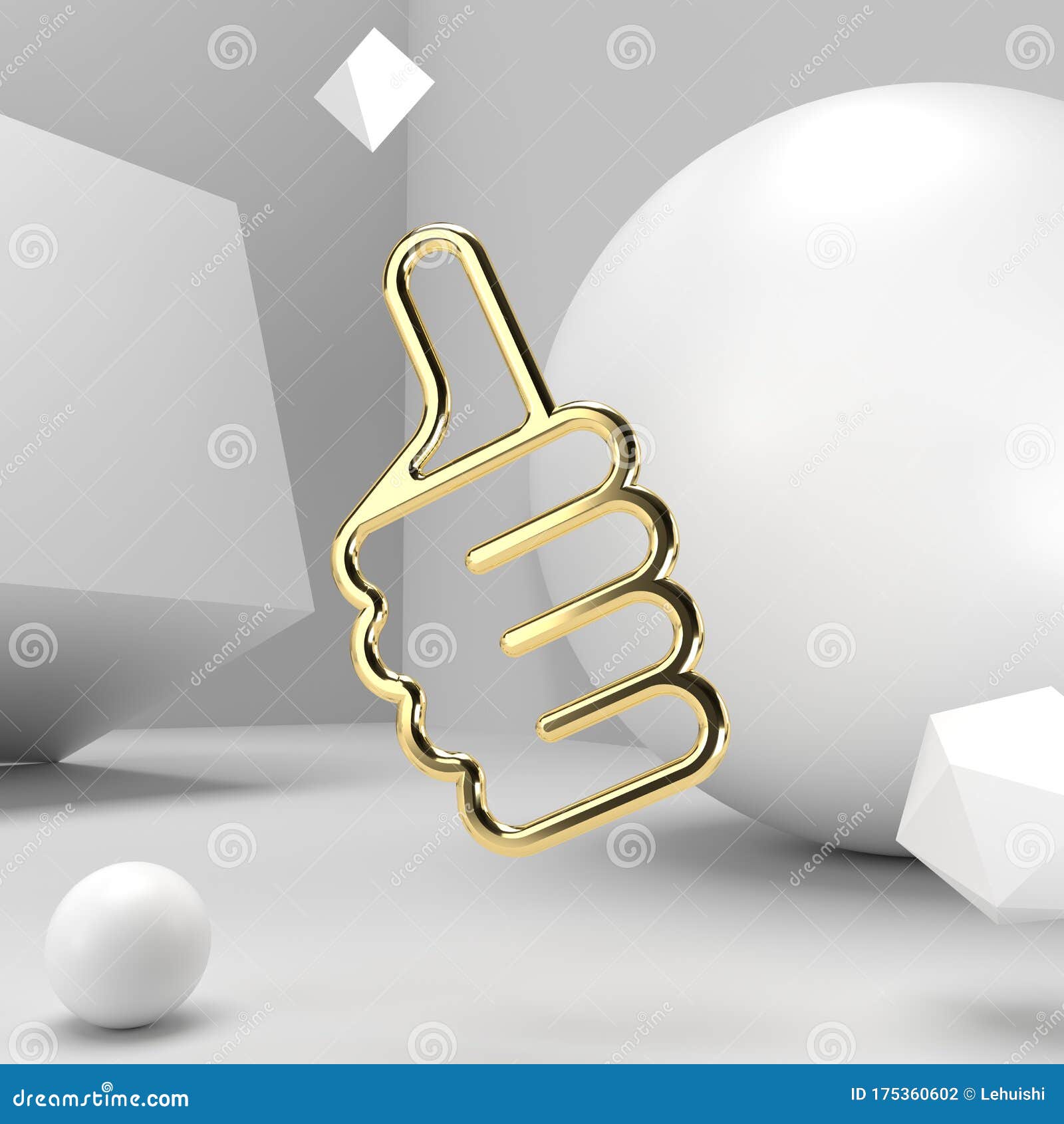 Gold Material Thumb Symbol in White Geometric Space with Clipping Path ...
