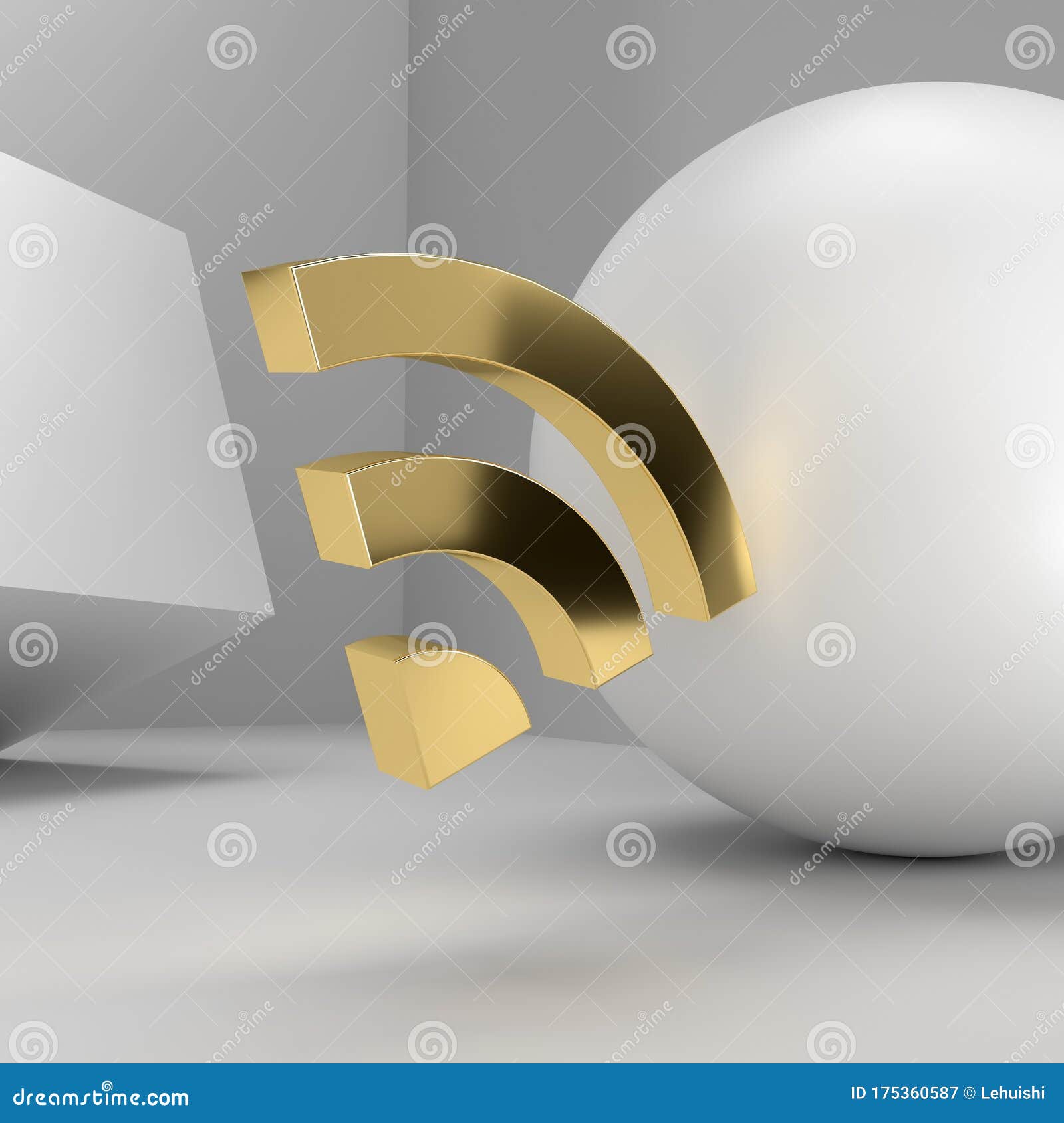 Gold Material Wifi Symbol in White Geometric Space with Clipping Path ...