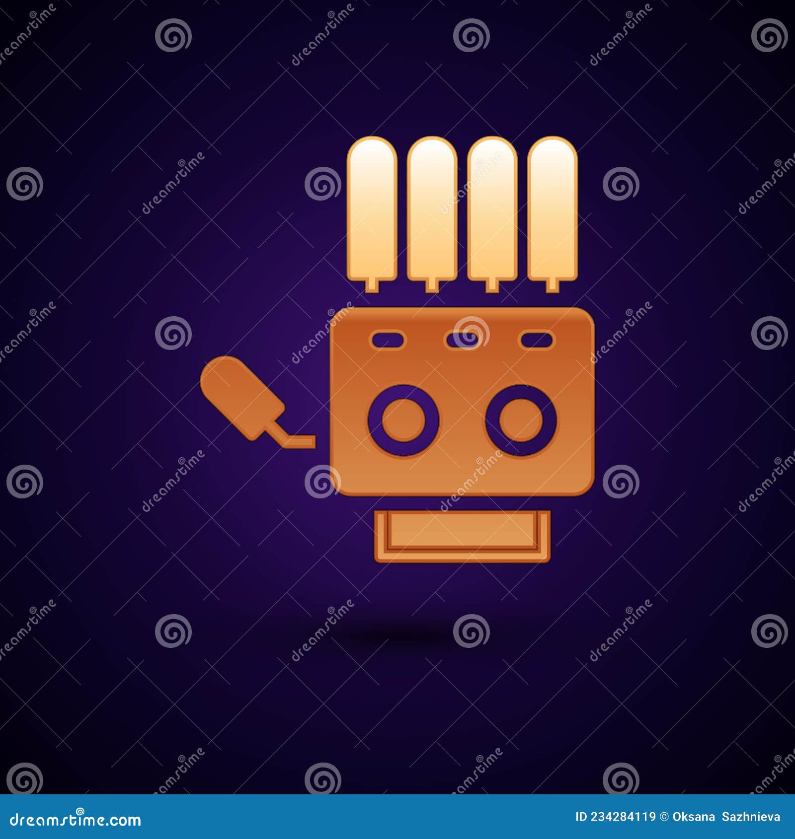 Gold Mechanical Robot Hand Icon Isolated on Black Background. Robotic ...