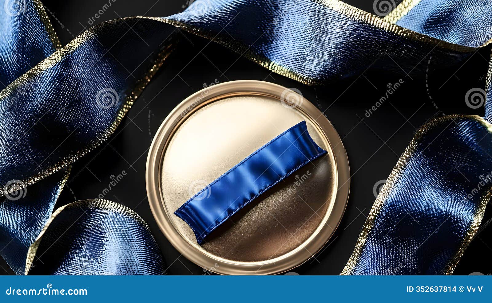 Gold Medal with Blue Ribbon on Black Background Stock Illustration ...
