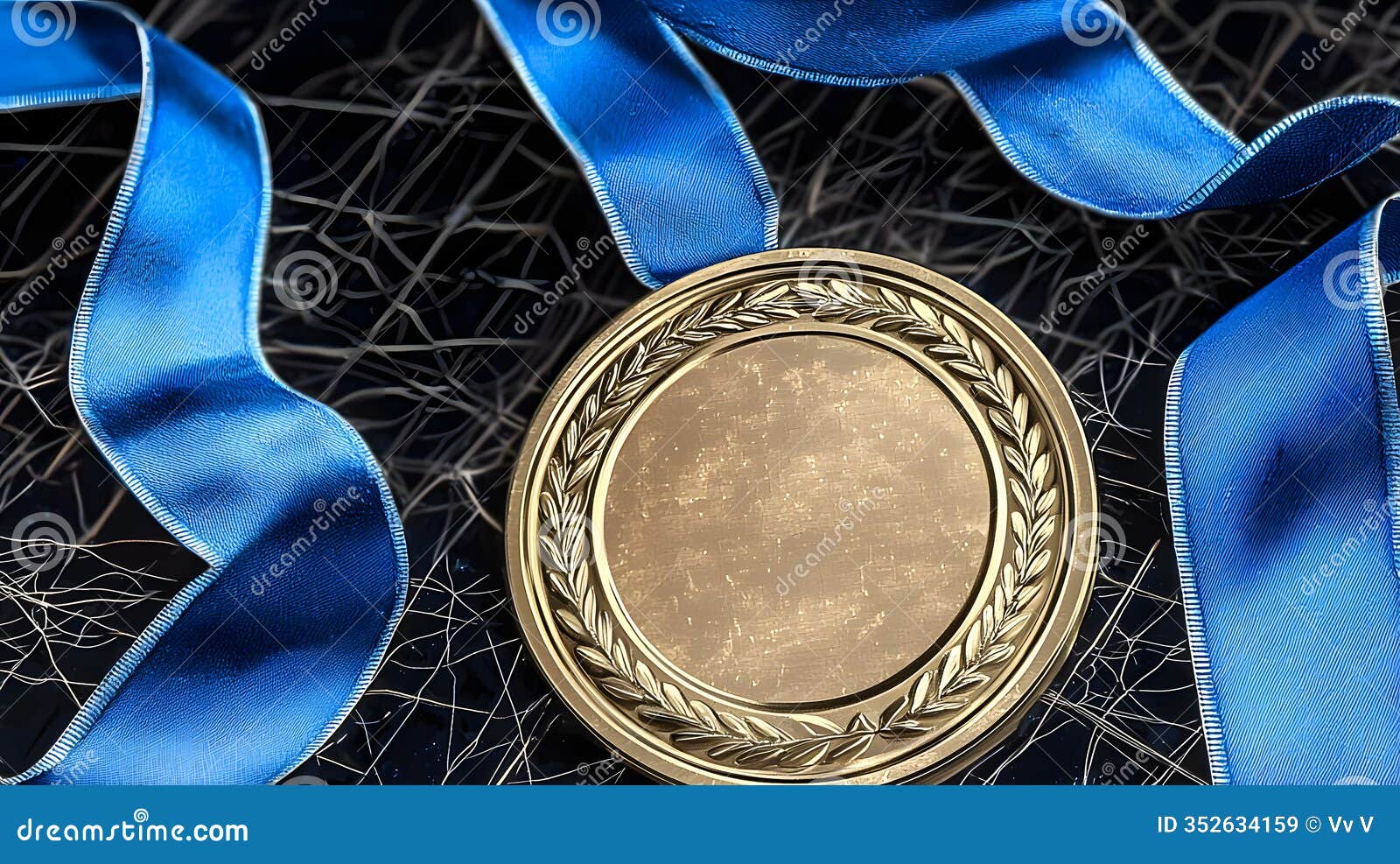 Gold Medal with Blue Ribbon on Dark Background Stock Illustration ...