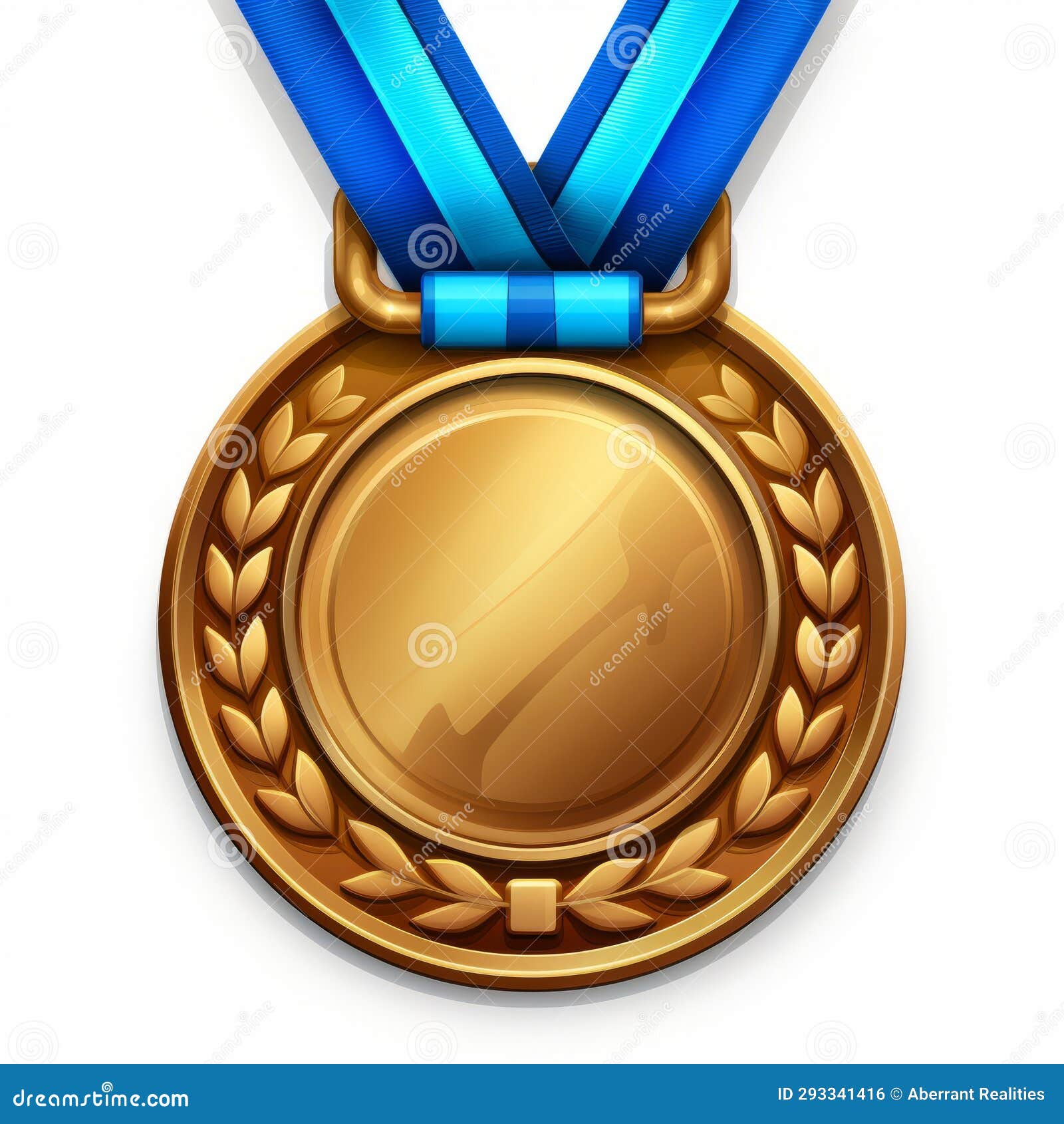A Gold Medal with Blue Ribbon on a White Background Stock Illustration ...