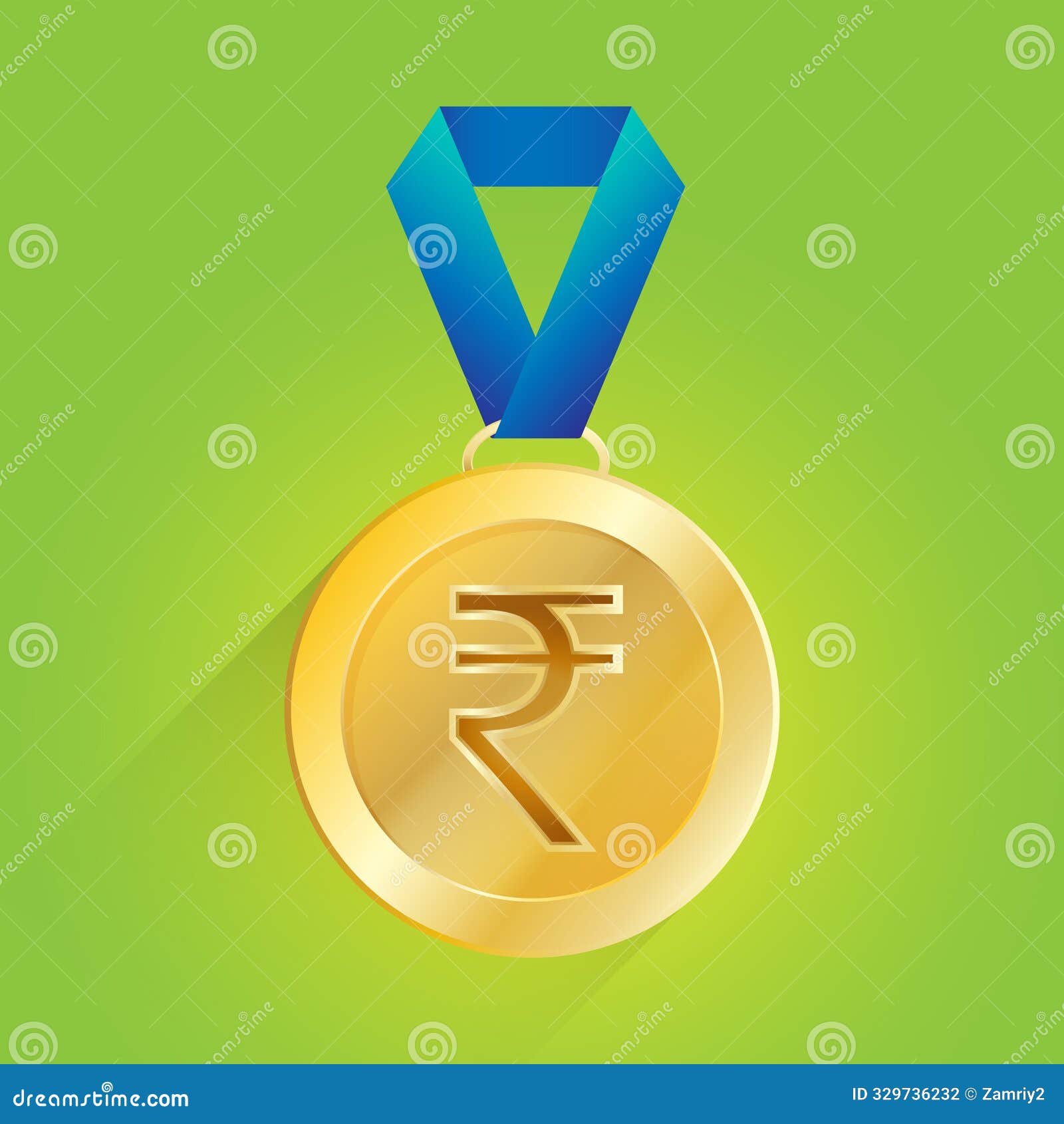 Gold Medal with Rupee Symbol on it. Gold Medal with Blue Ribbon on ...