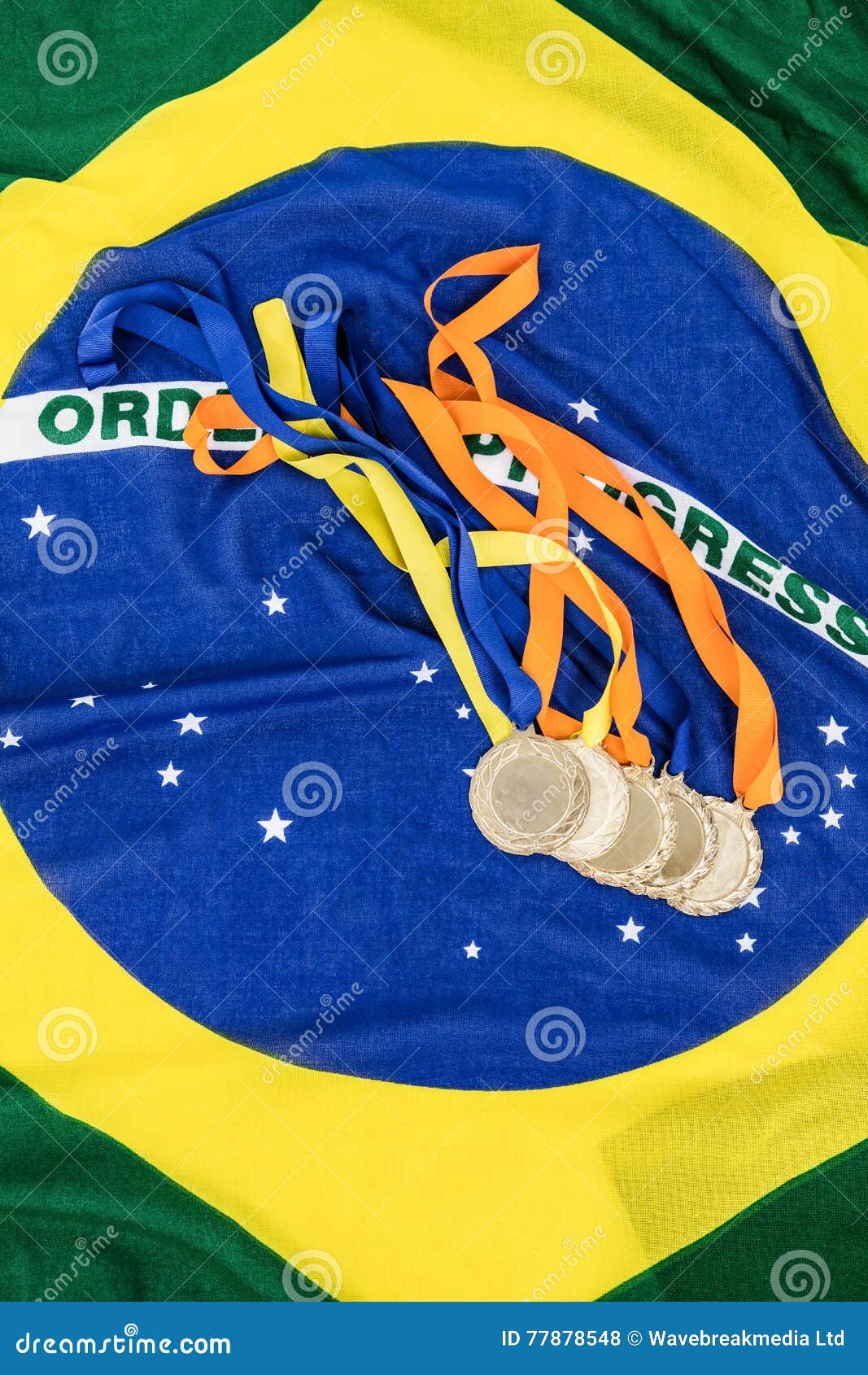 Gold Medals on Brazilian Flag Stock Photo - Image of patriotism ...