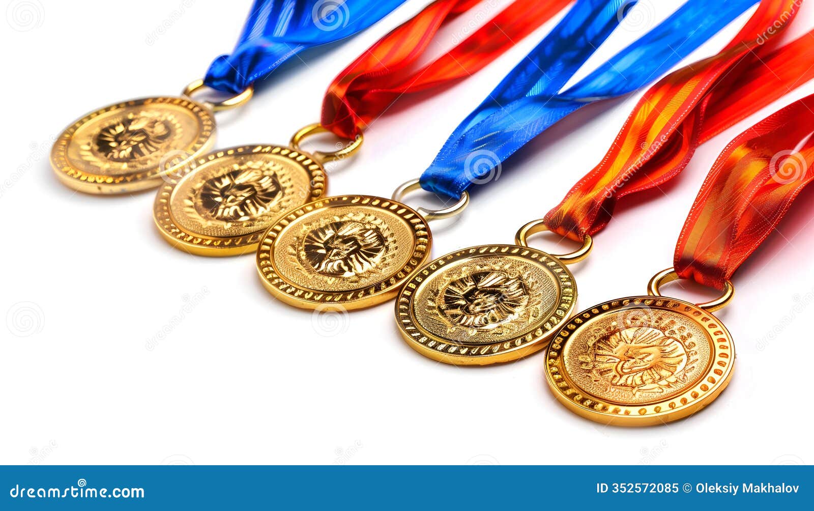 Gold Medals with Ribbons Isolated on White, Set Stock Image - Image of ...