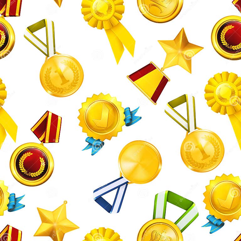 Gold Medals, Seamless Pattern Stock Vector - Illustration of metal ...