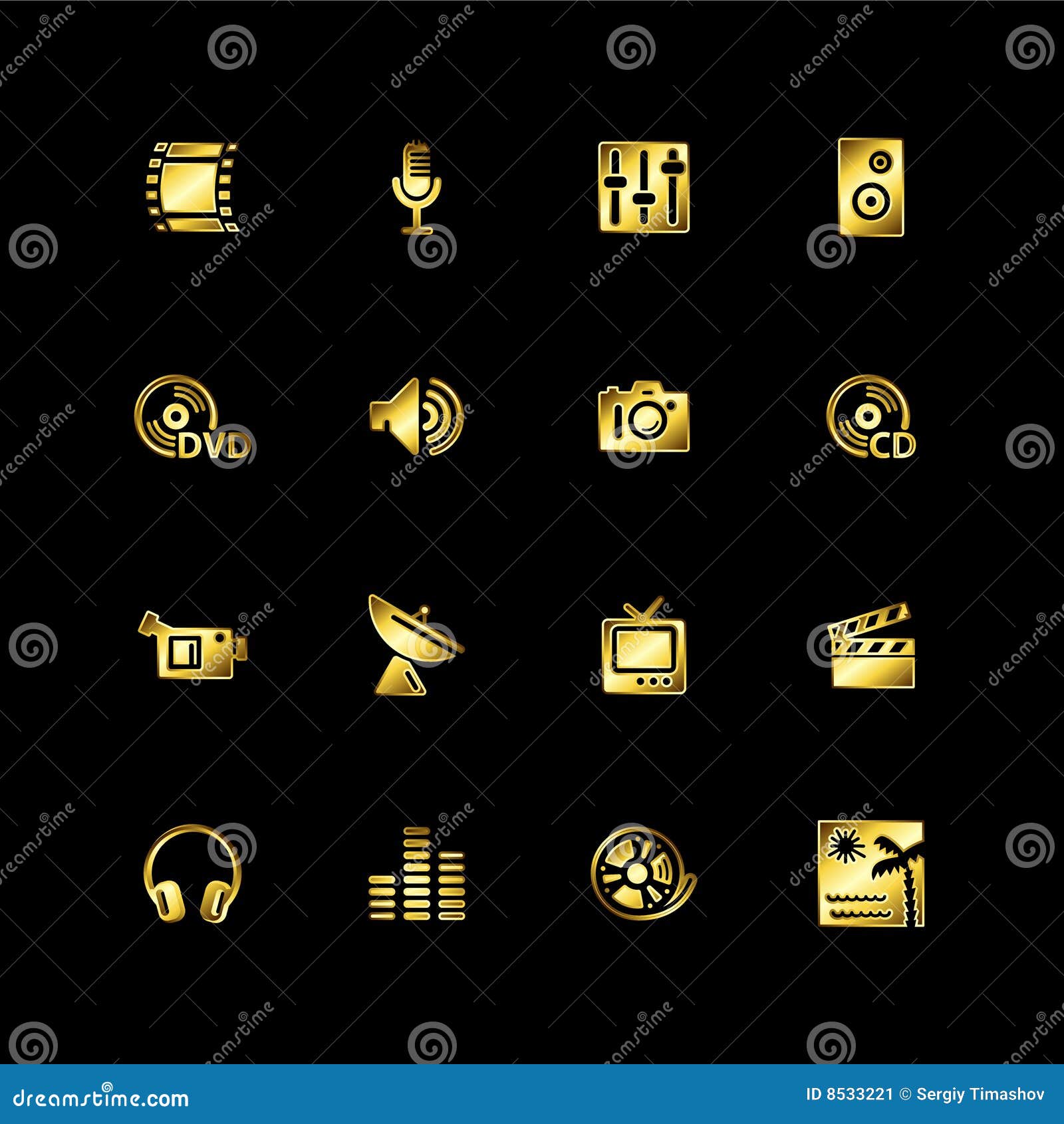 Gold media icons stock illustration. Illustration of interface - 8533221
