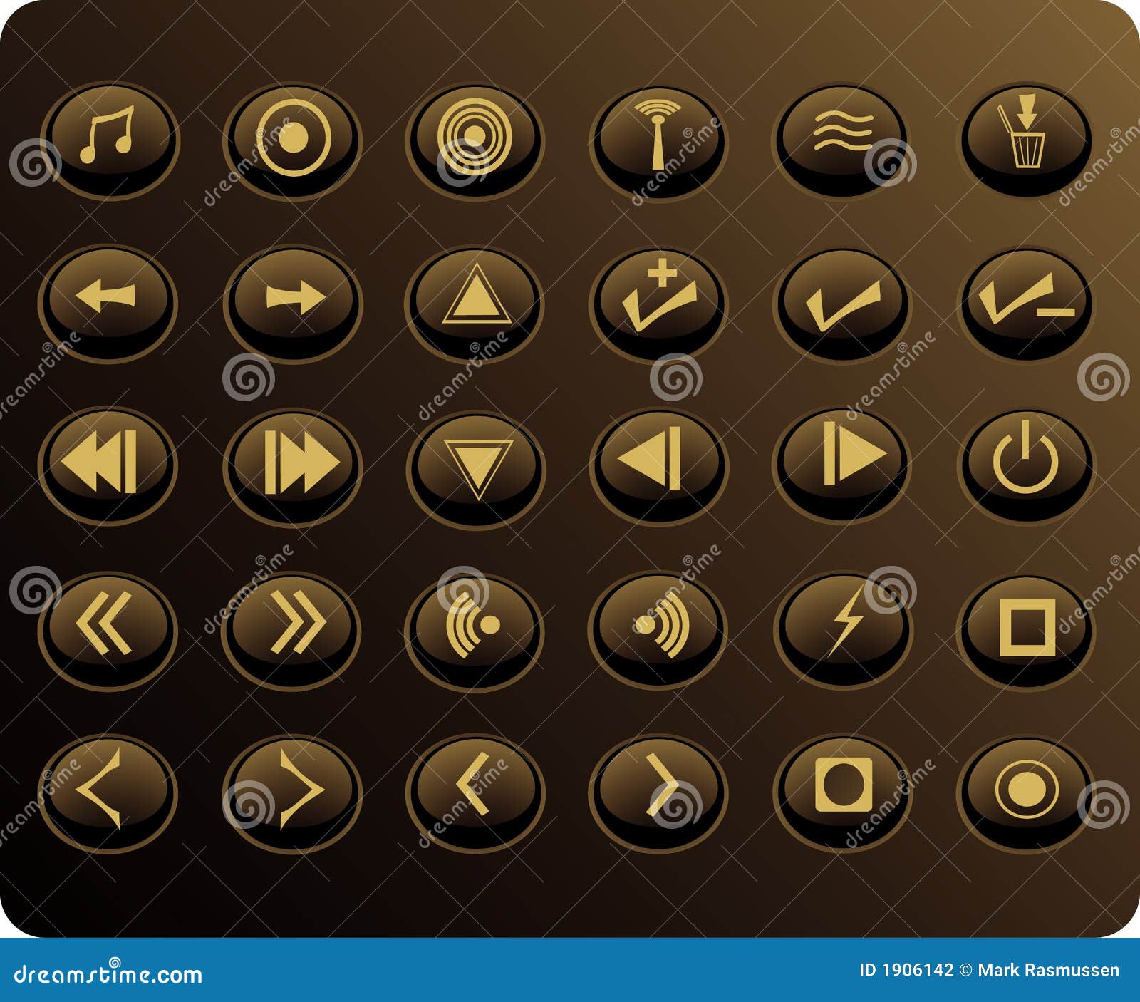 Gold Media Web Buttons stock vector. Illustration of delete - 1906142