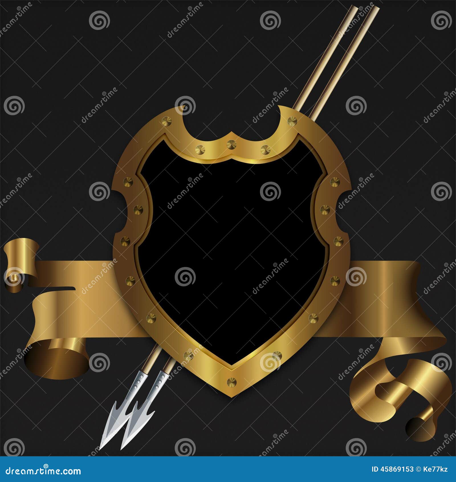 Gold Medieval Shield and Banner. Stock Illustration - Illustration of ...