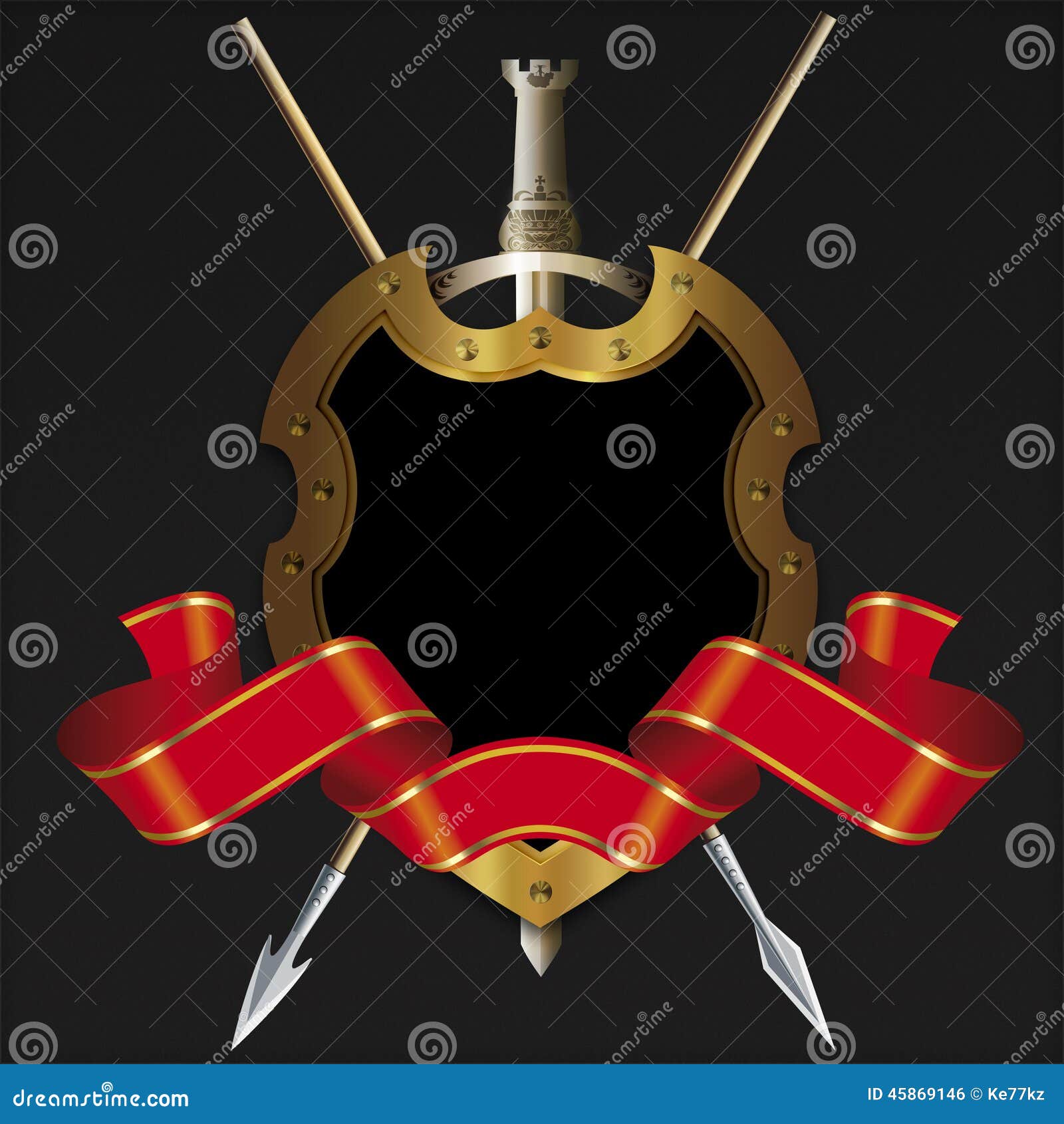 Gold Medieval Shield and Banner. Stock Illustration - Illustration of ...