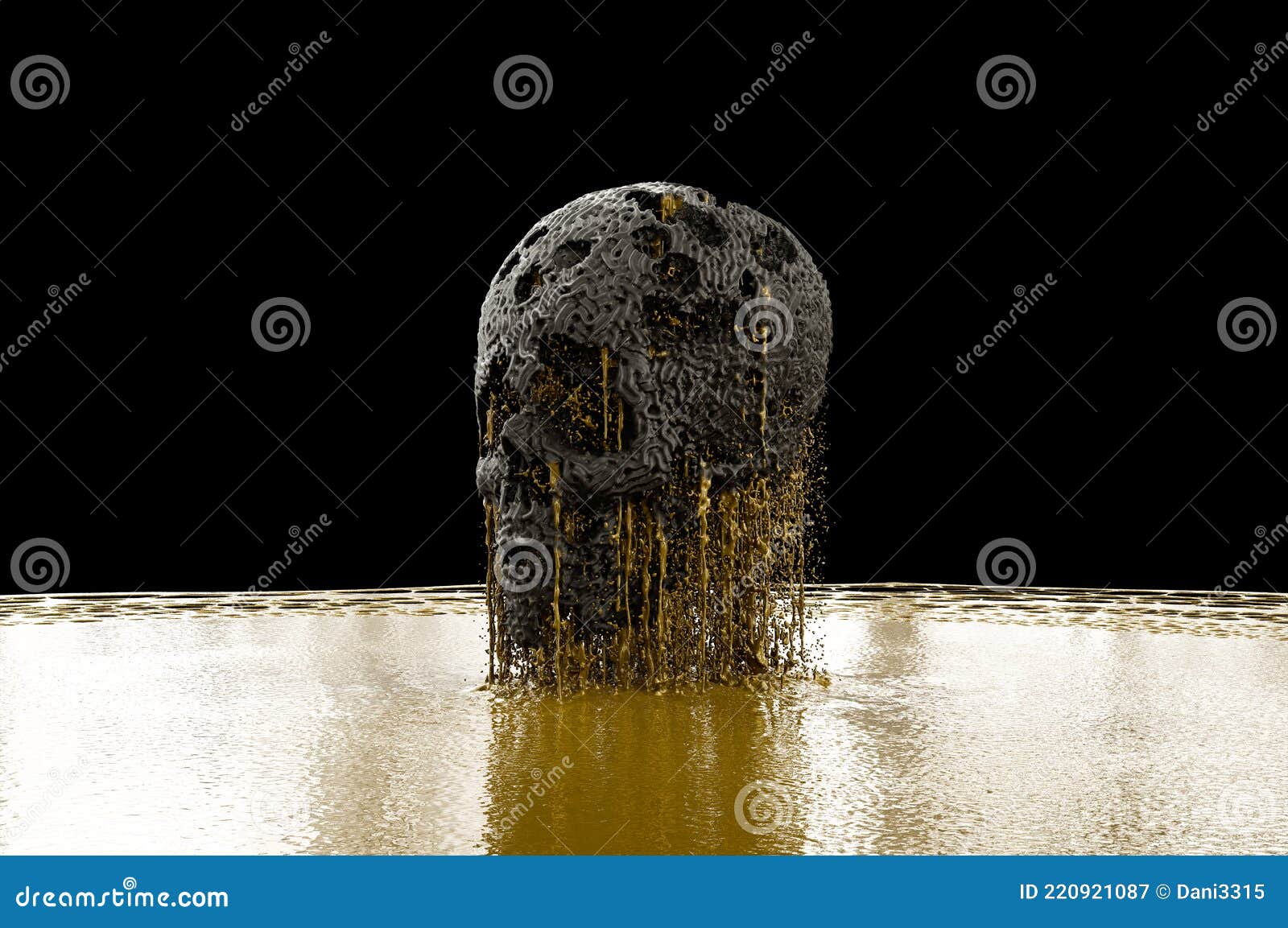Gold Melting Out of Carved Skull Stock Image - Image of face, horror ...