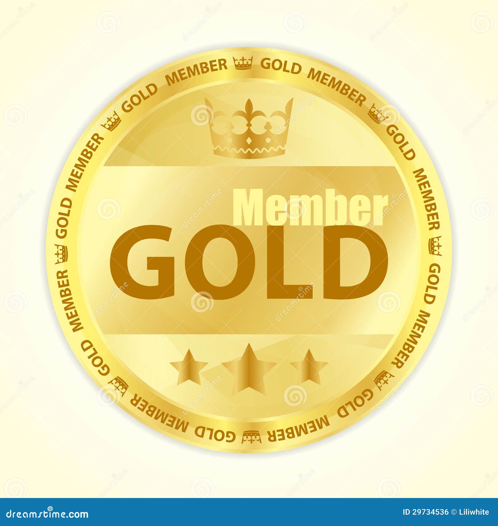 Gold Member Badge with Royal Crown and Three Golden Stars Stock Vector ...