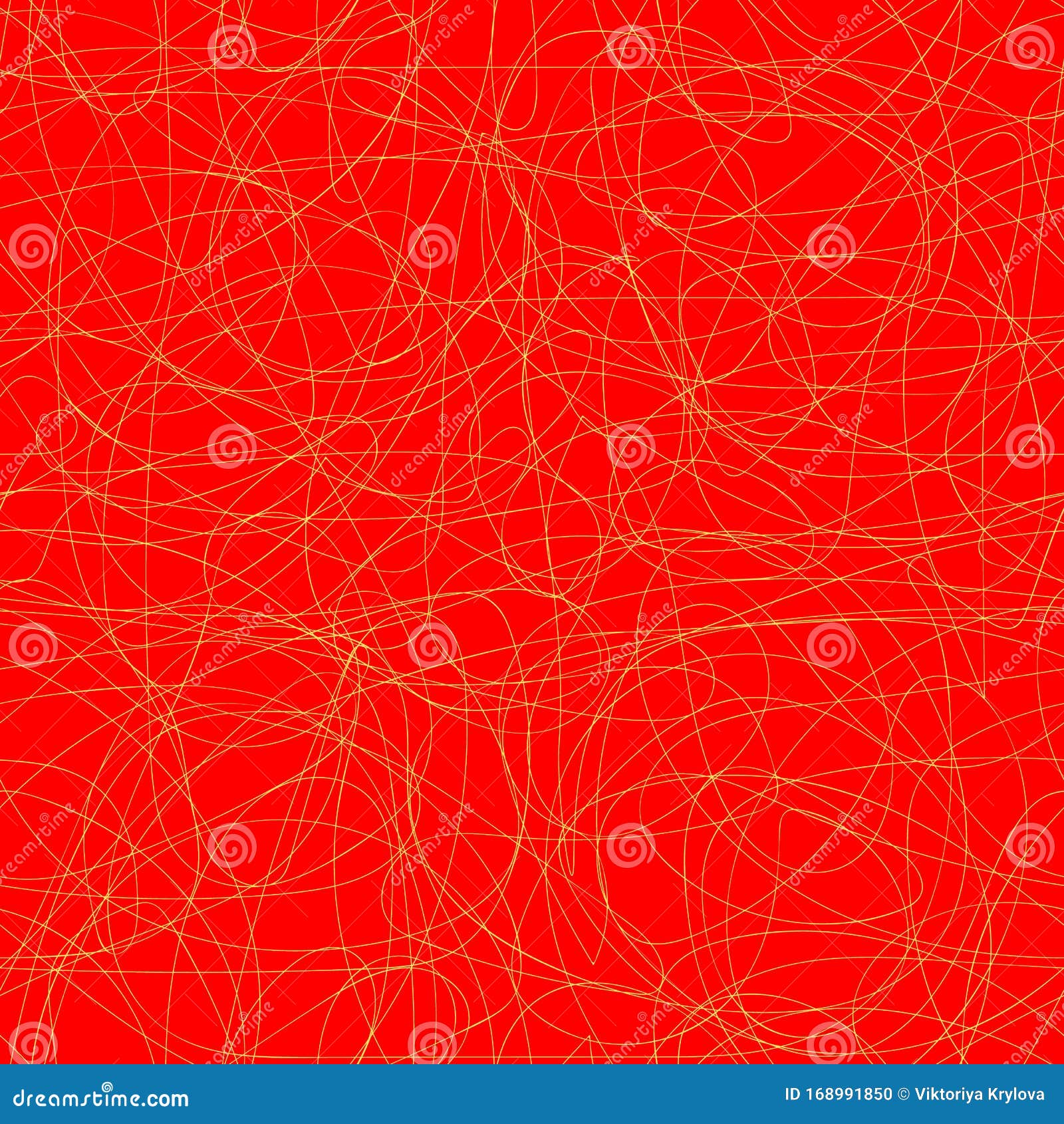 Gold Messy Lines on Red Background. Vector Seamless Pattern. Abstract ...