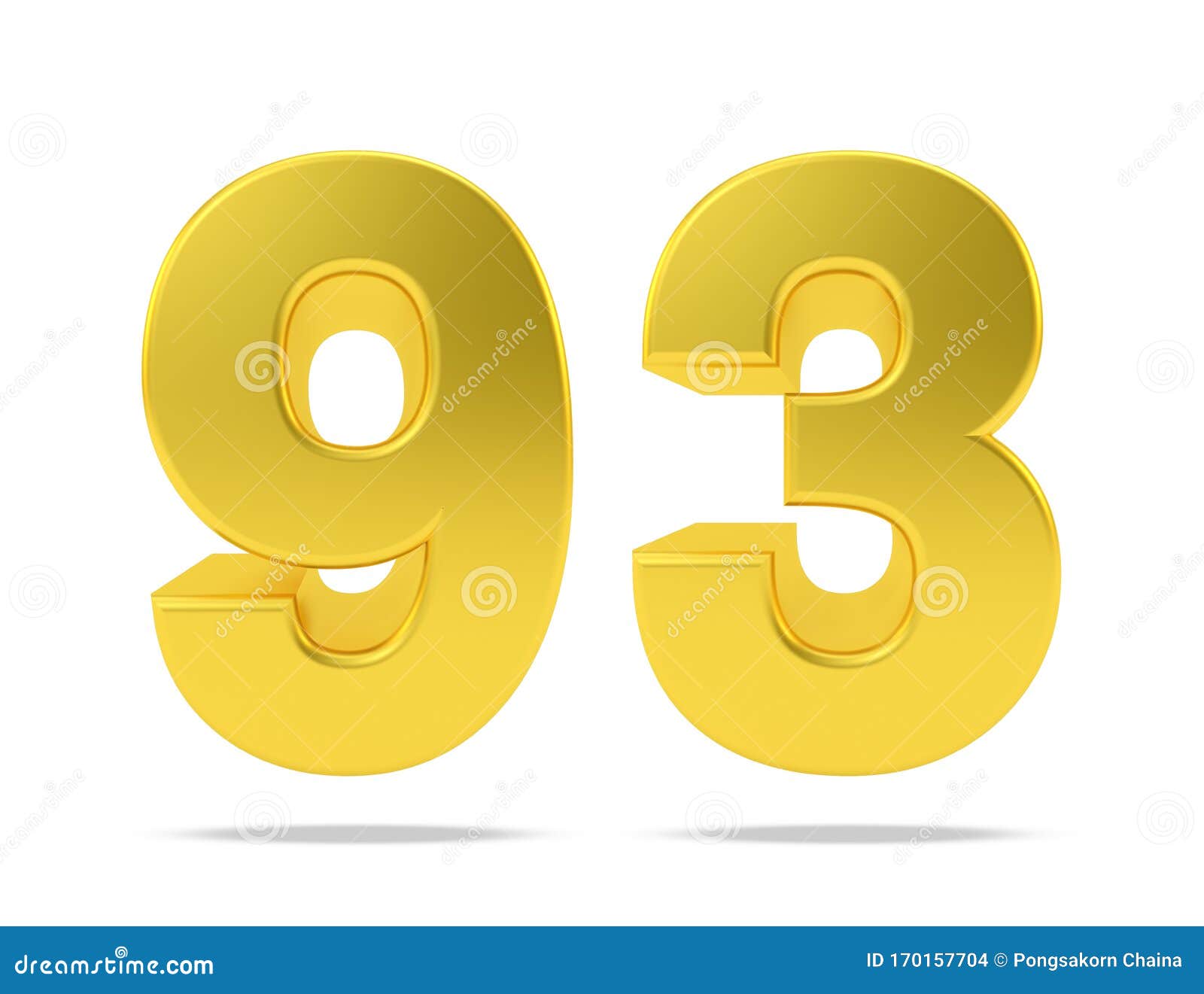 Gold Metal-nummer 93 93 3 Geïsoleerd Op Witte Achtergrond, 3d Rendering ...