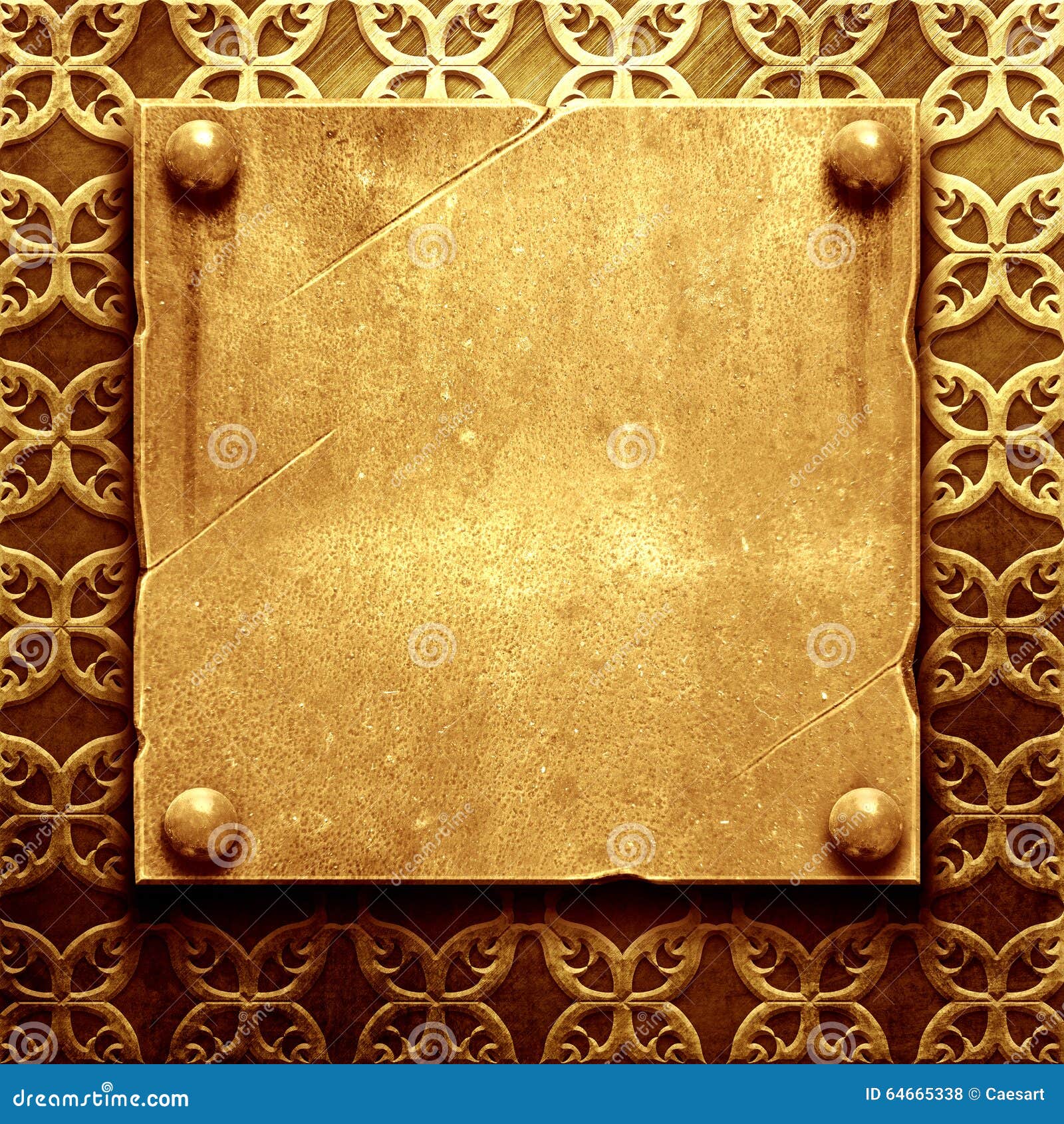 Gold Metal Plate with Classic Ornament Stock Photo - Image of metallic ...