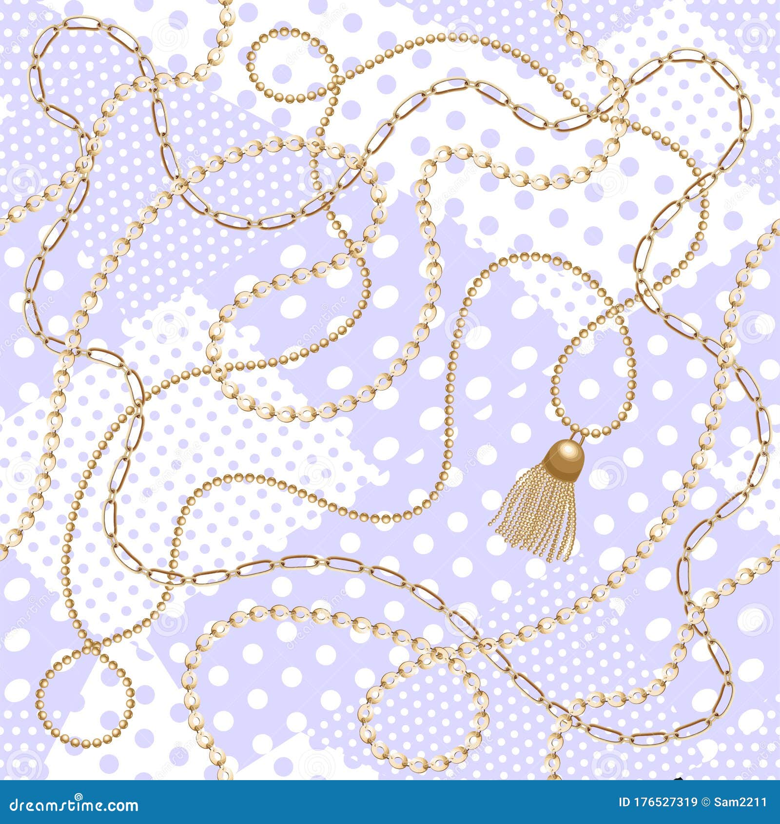 Gold Metal Shine Chains With Tassel Seamless Fashion Motifs Pattern