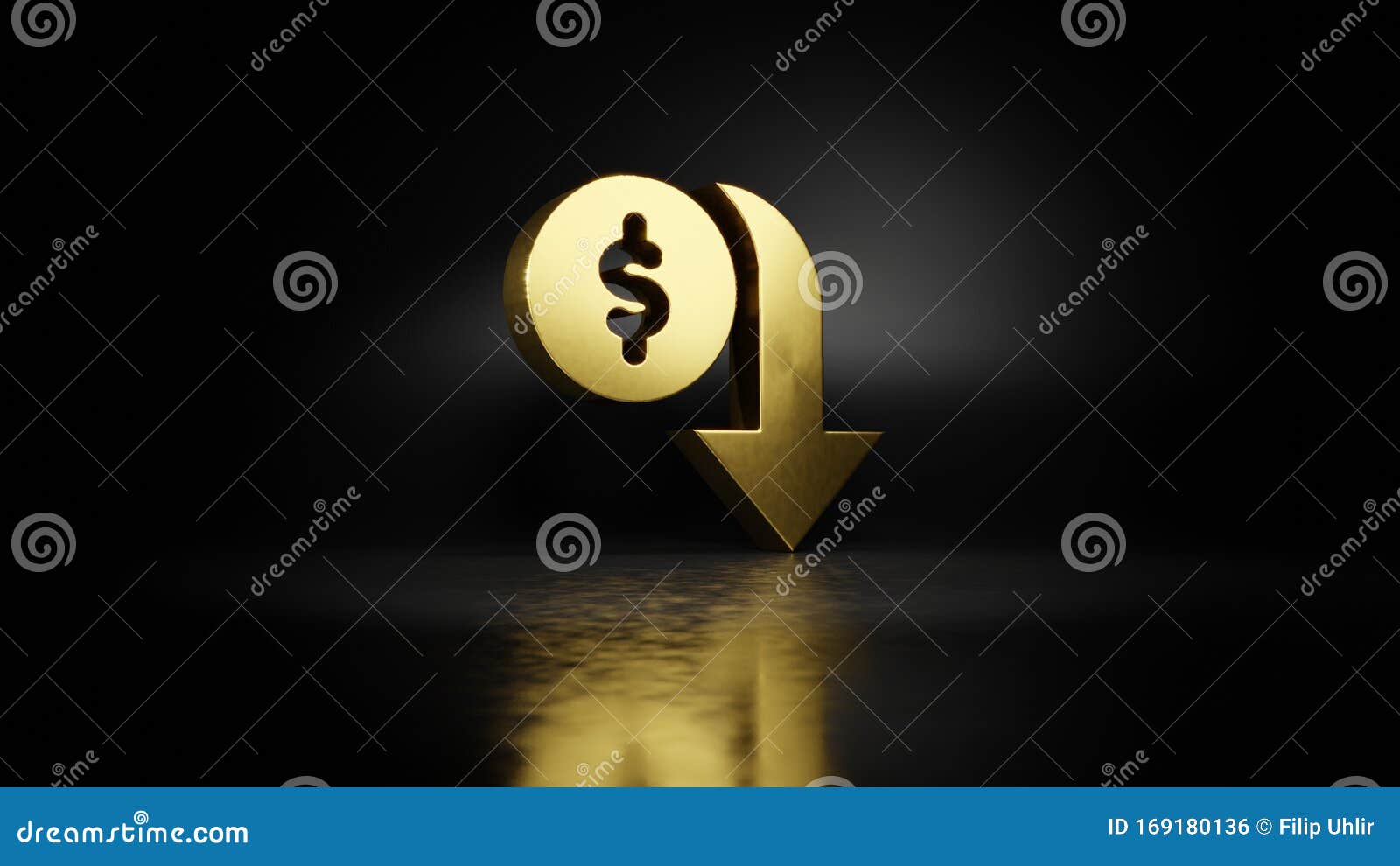 Gold Metal Symbol of Devaluation 3D Rendering with Blurry Reflection on ...