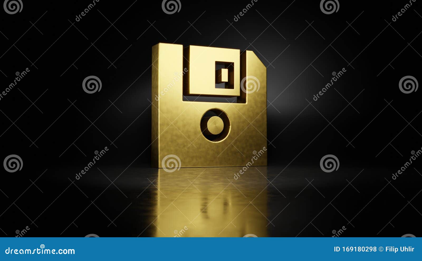 Gold Metal Symbol of Diskette 3D Rendering with Blurry Reflection on ...