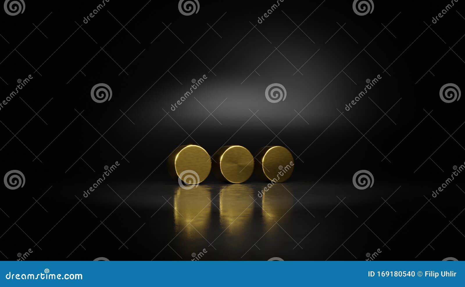 Gold Metal Symbol of Ellipsis Horizontal 3D Rendering with Blurry ...