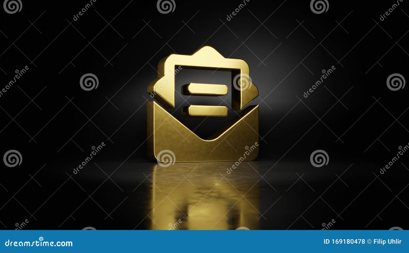 Gold Metal Symbol of Envelope Open Text 3D Rendering with Blurry ...