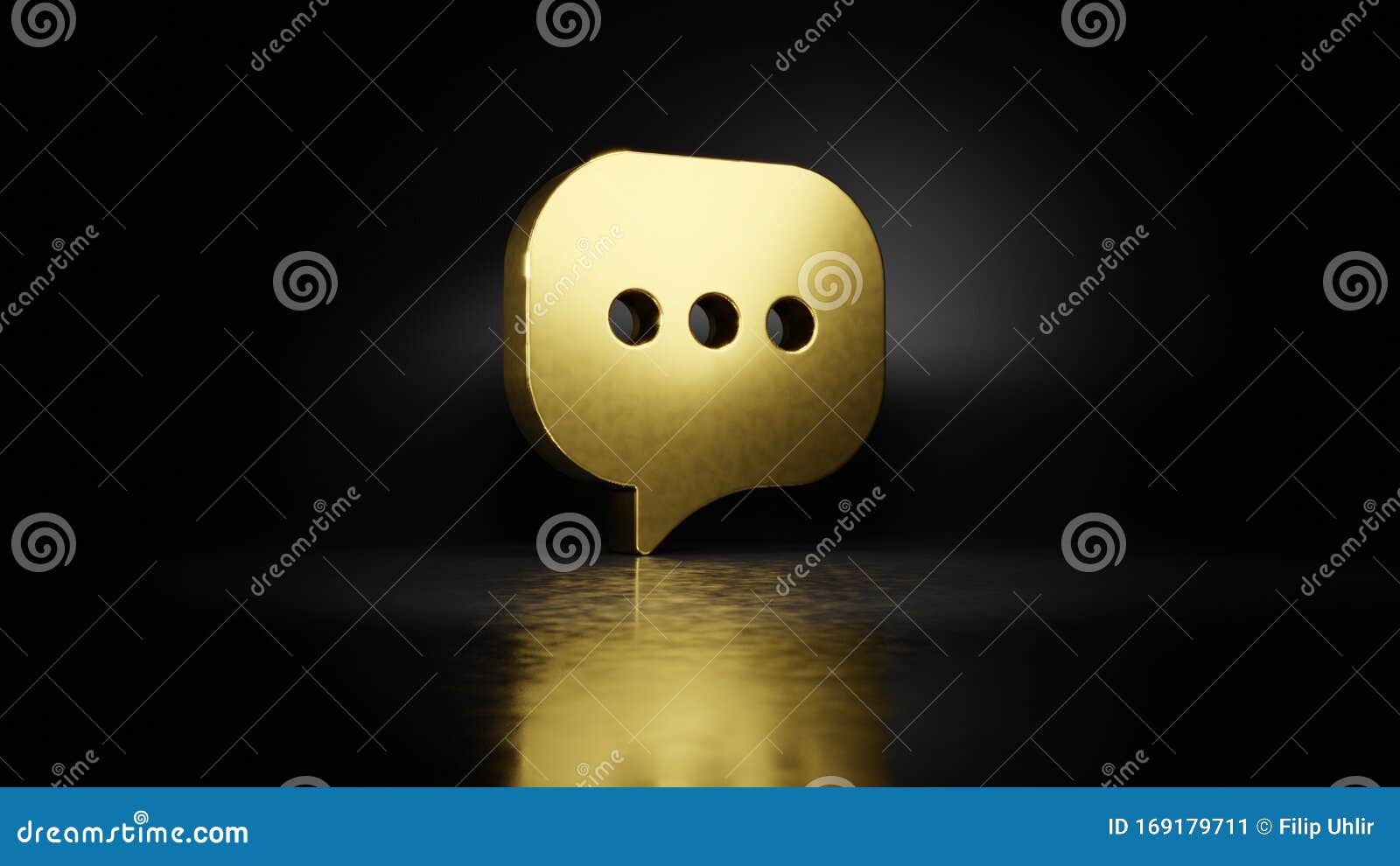 Gold Metal Symbol of Rounded Chat Bubble 3D Rendering with Blurry ...