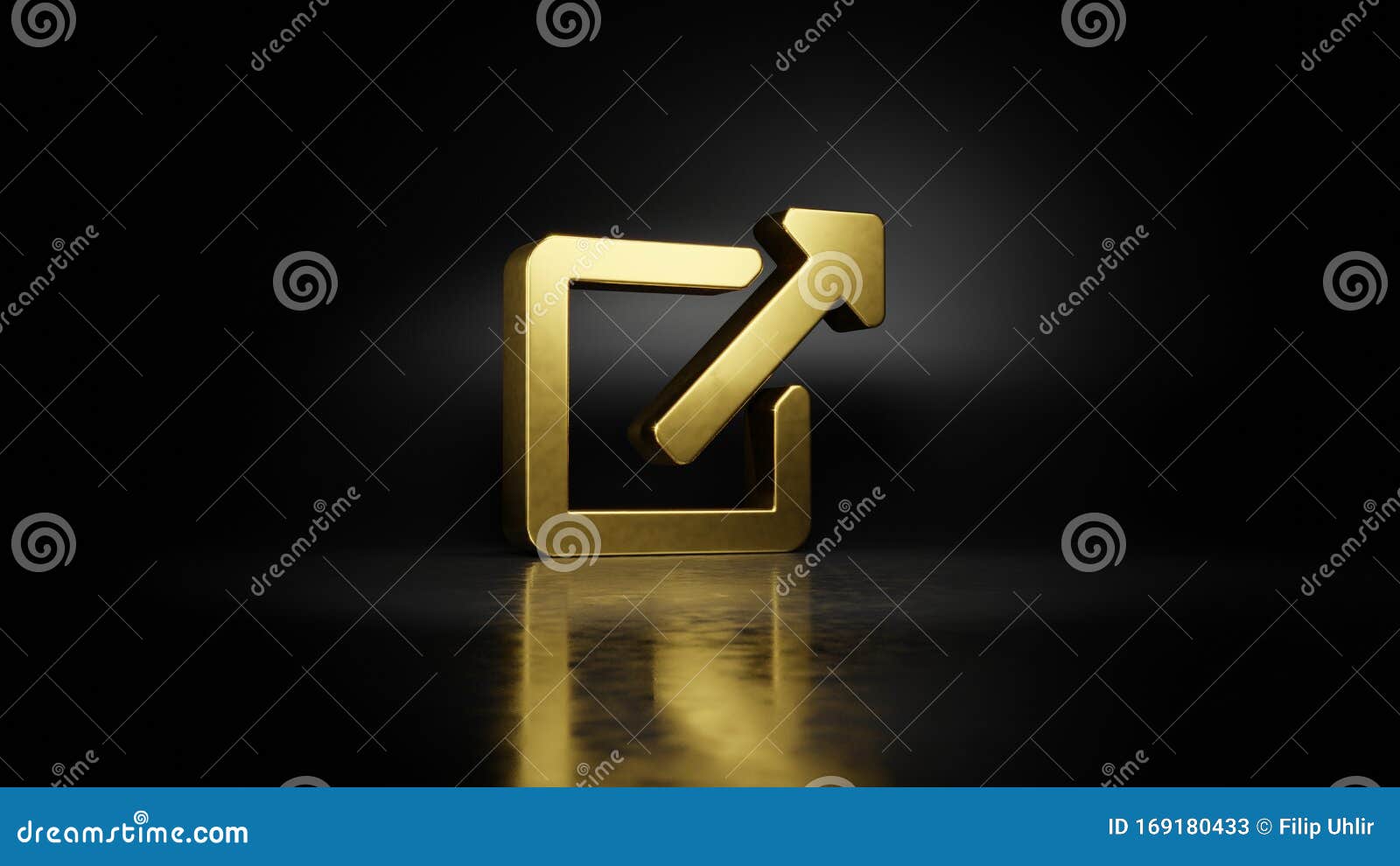 Gold Metal Symbol of External Link 3D Rendering with Blurry Reflection ...