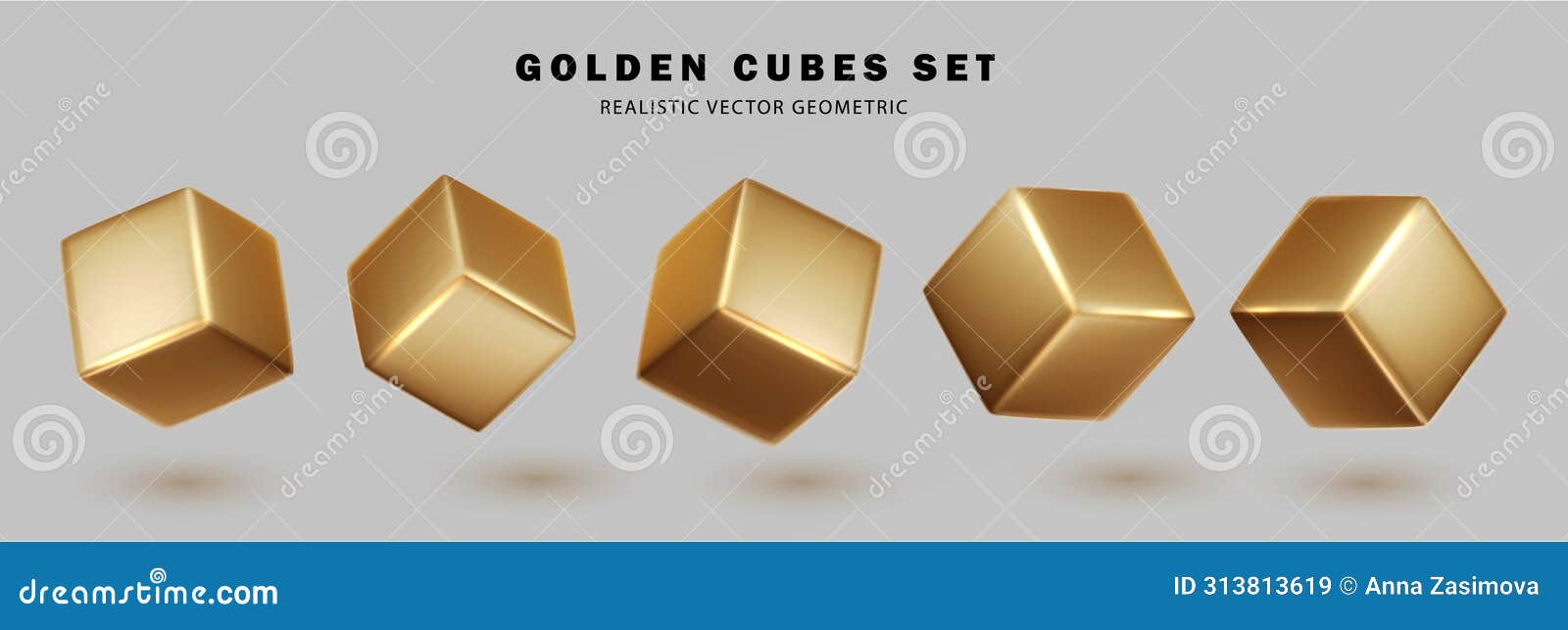 Gold Metallic 3d Cubes Set Isolated. Realistic Vector Geometric Shape ...