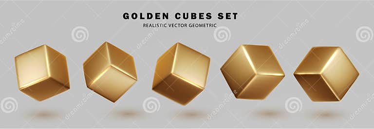 Gold Metallic 3d Cubes Set Isolated. Realistic Vector Geometric Shape ...