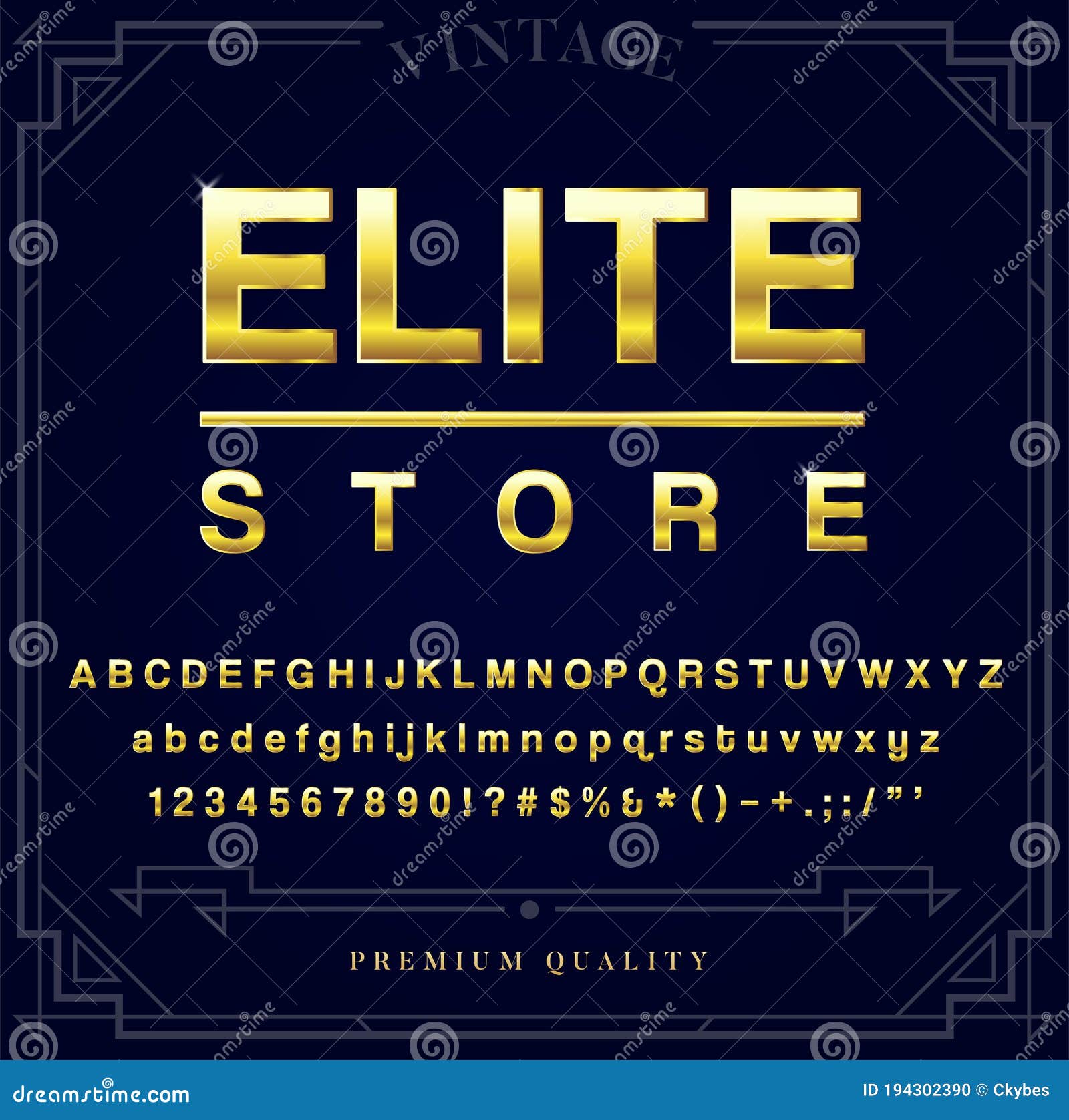 Gold Metallic Font Set. Letters, Numbers Stock Vector - Illustration of ...