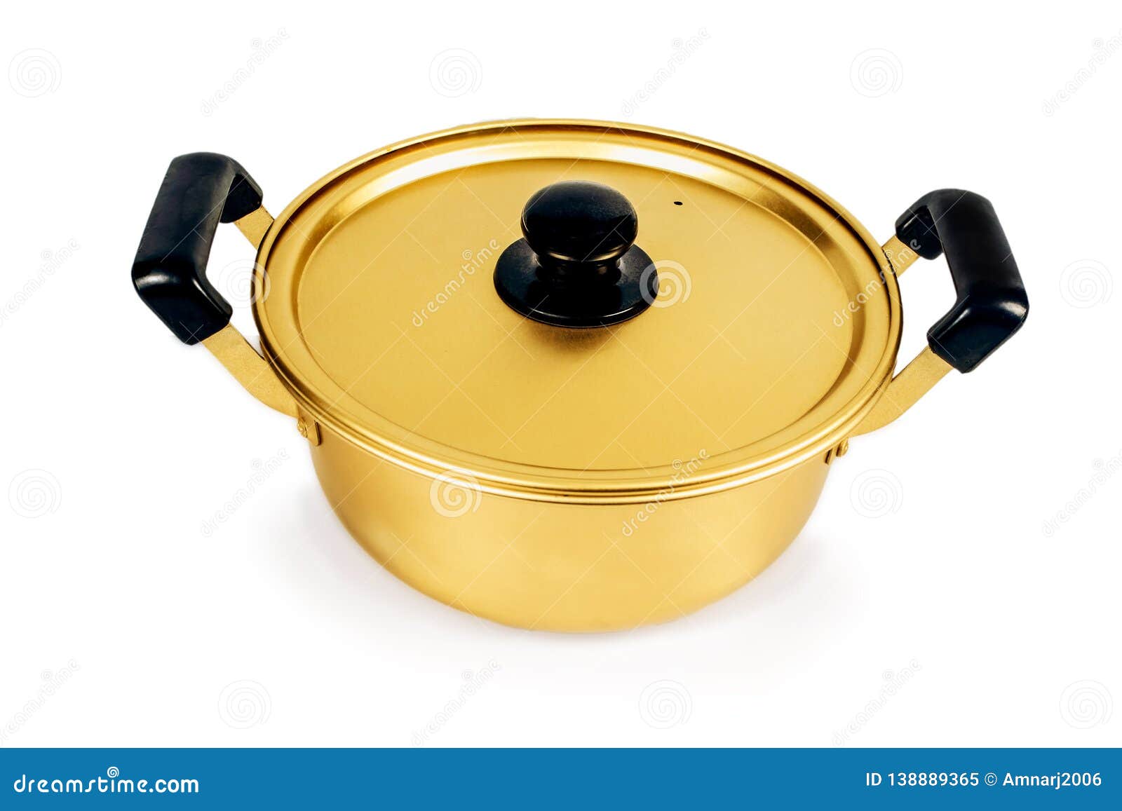 Gold Metallic Pot Kitchenware on White Stock Image - Image of object ...