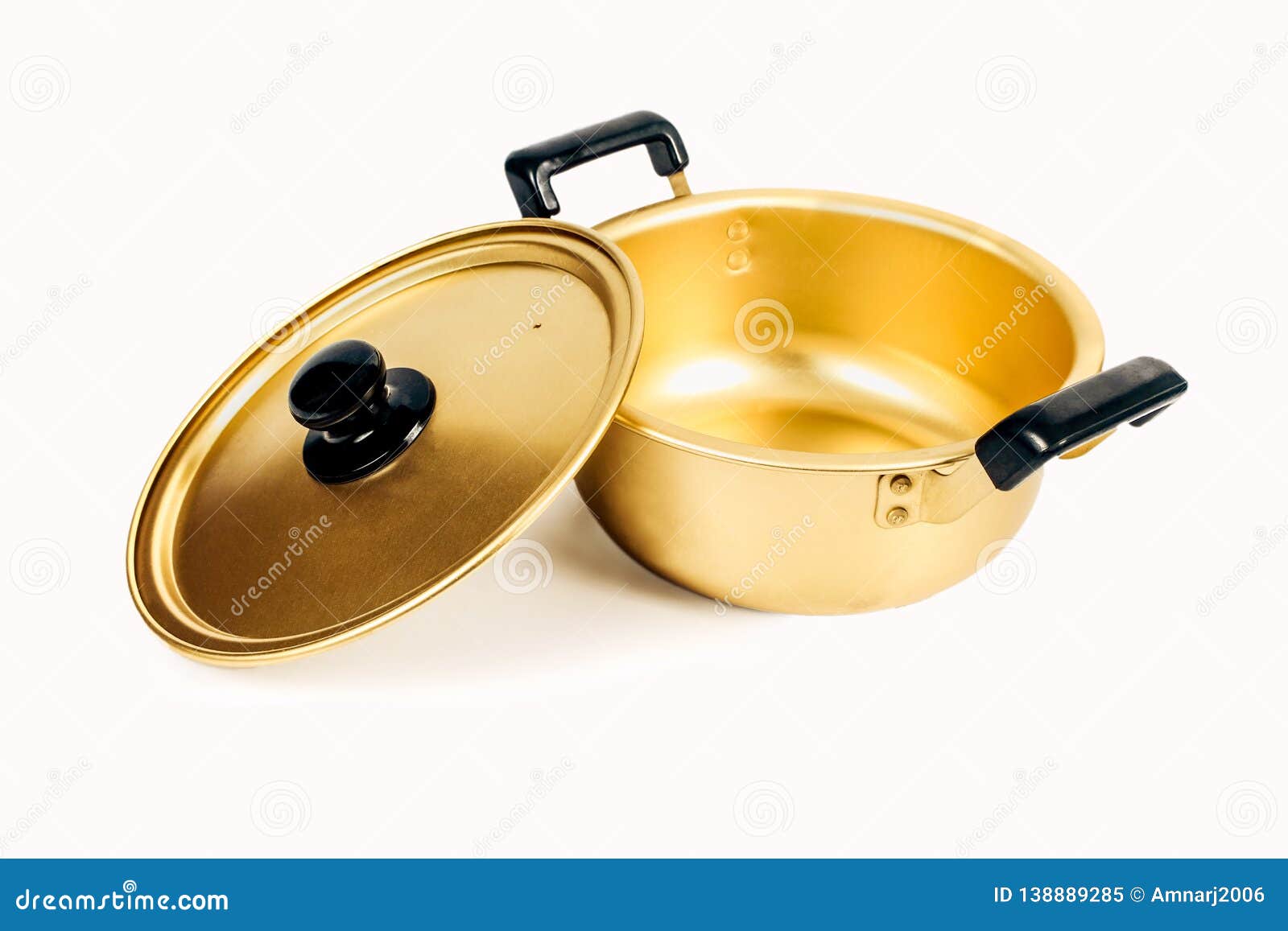 Gold Metallic Pot Kitchenware on White Stock Image - Image of tool ...