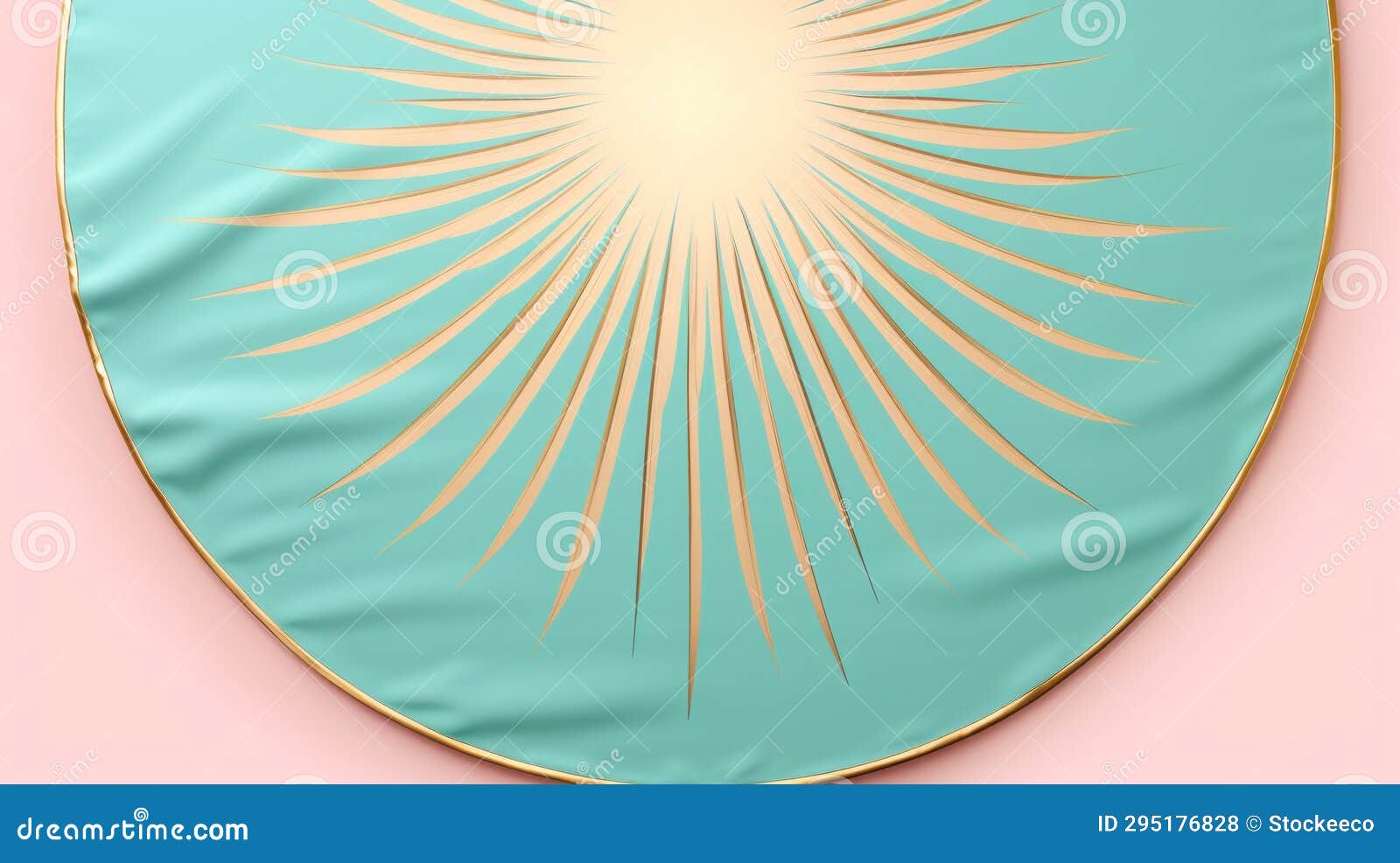 Gold Metallic Sunburst Shield on Turquoise Background Stock ...