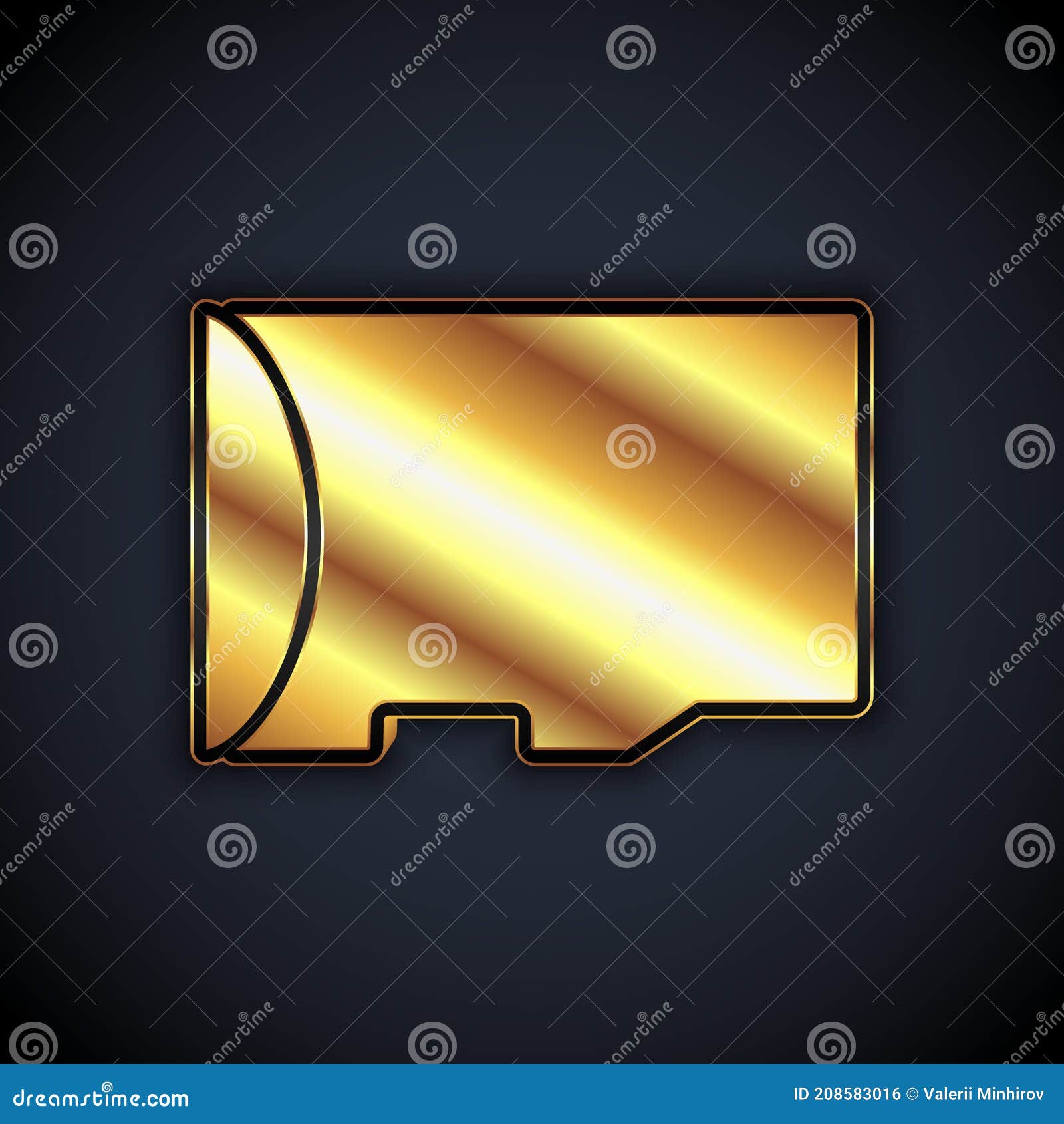 Gold Micro SD Memory Card Icon Isolated on Black Background. Vector ...